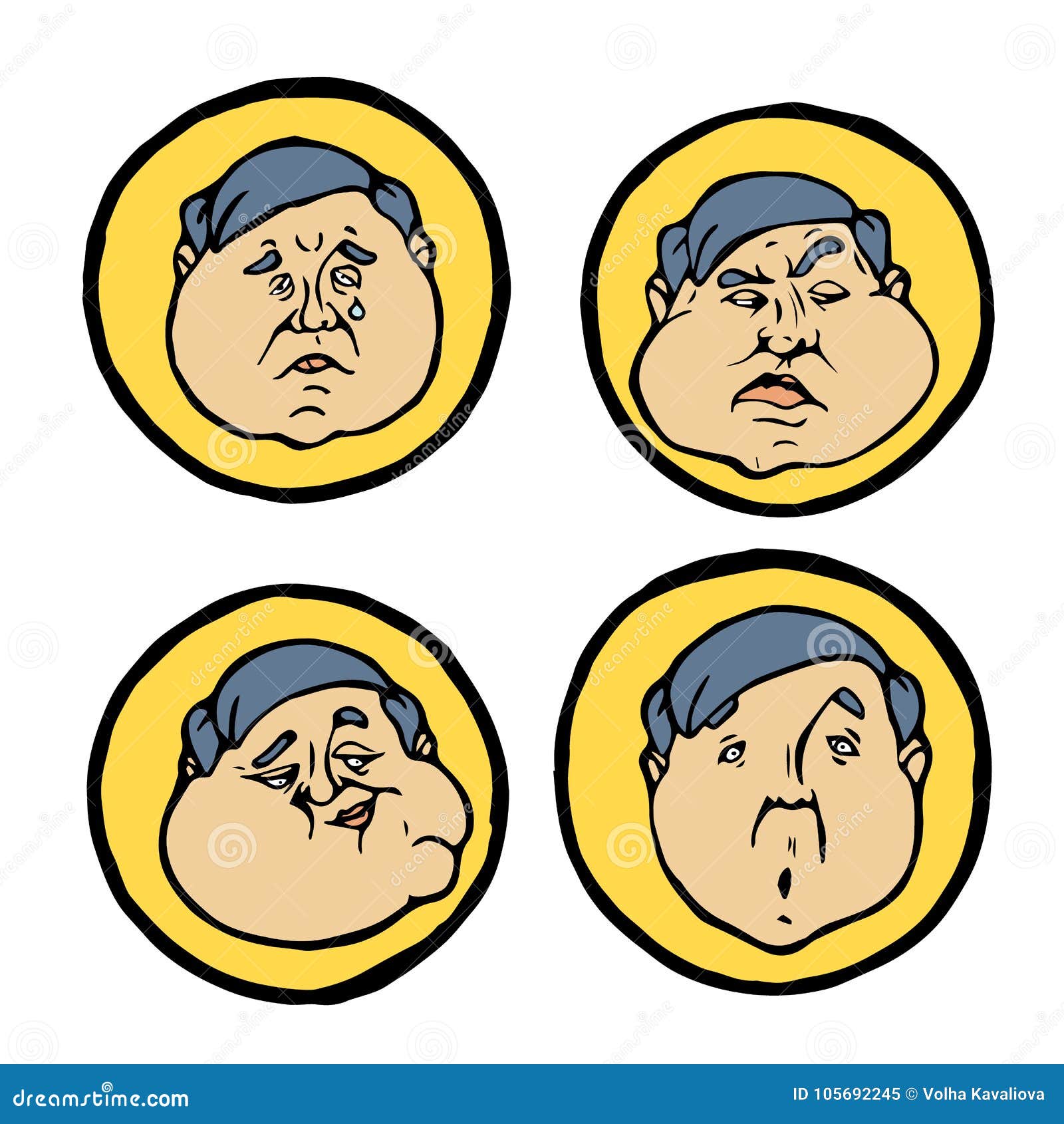 Facial Expressions In Man`s Faces Emotions Icons Set Stock Vector