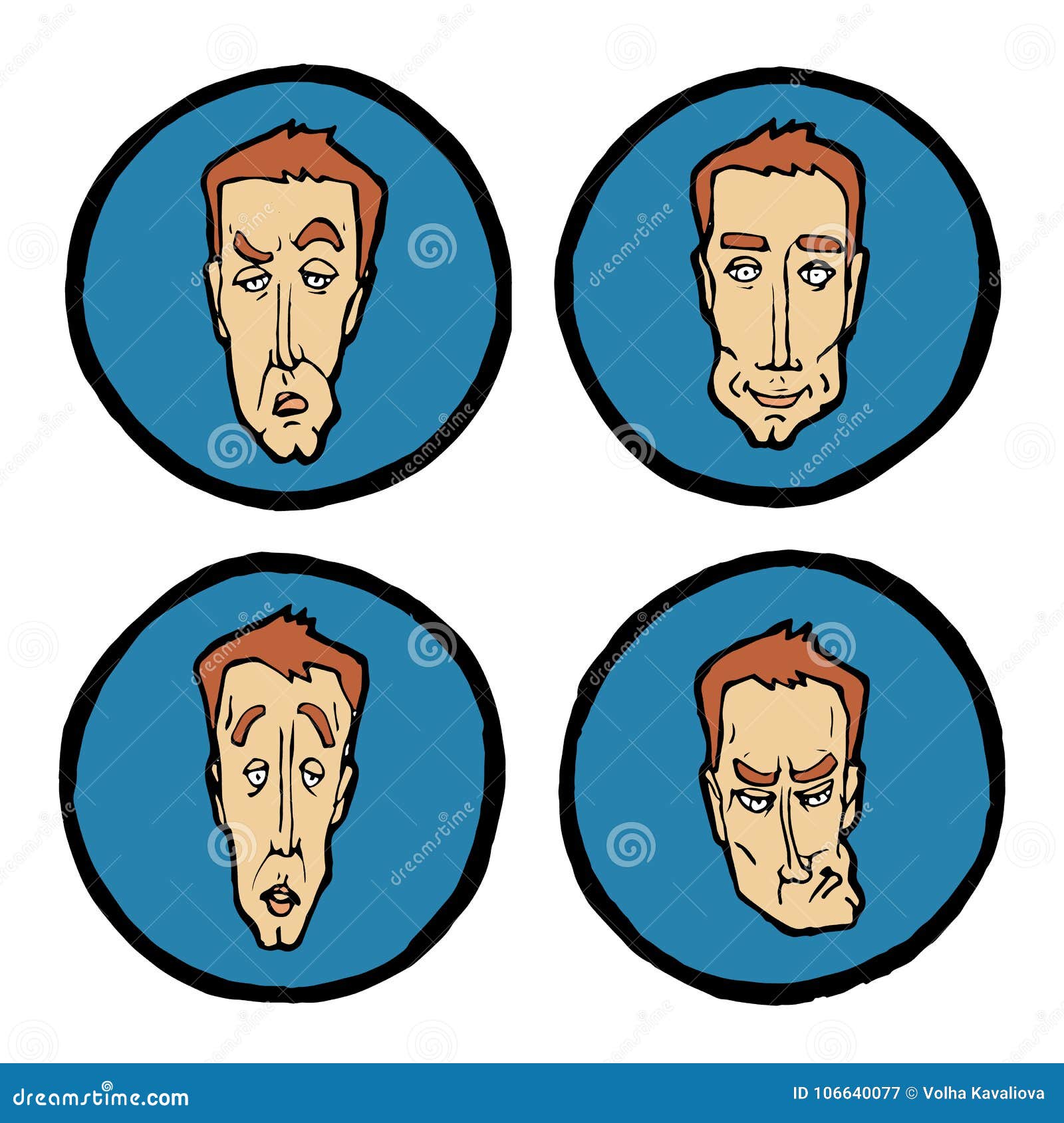 Facial Expressions in Man`s Faces, Emotions Icons Set. Stock Vector ...