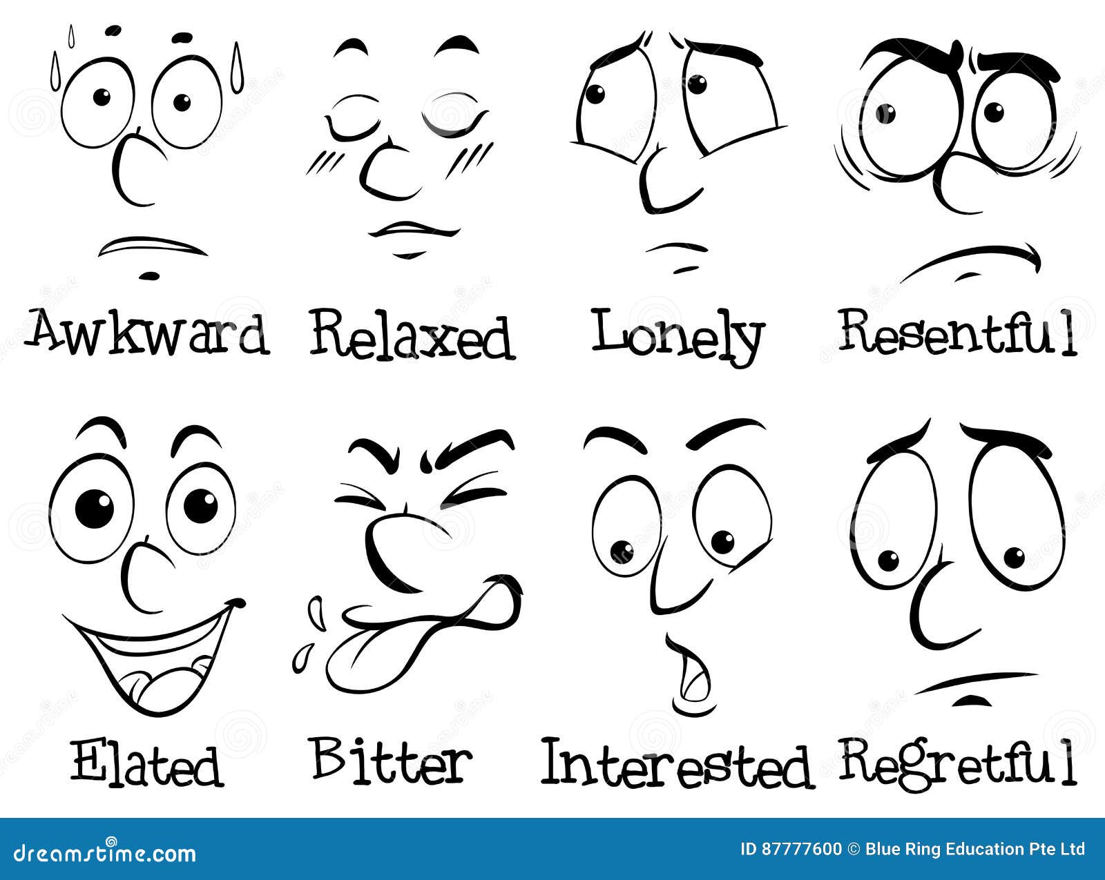 Facial Expressions with Words Stock Vector - Illustration of collection ...