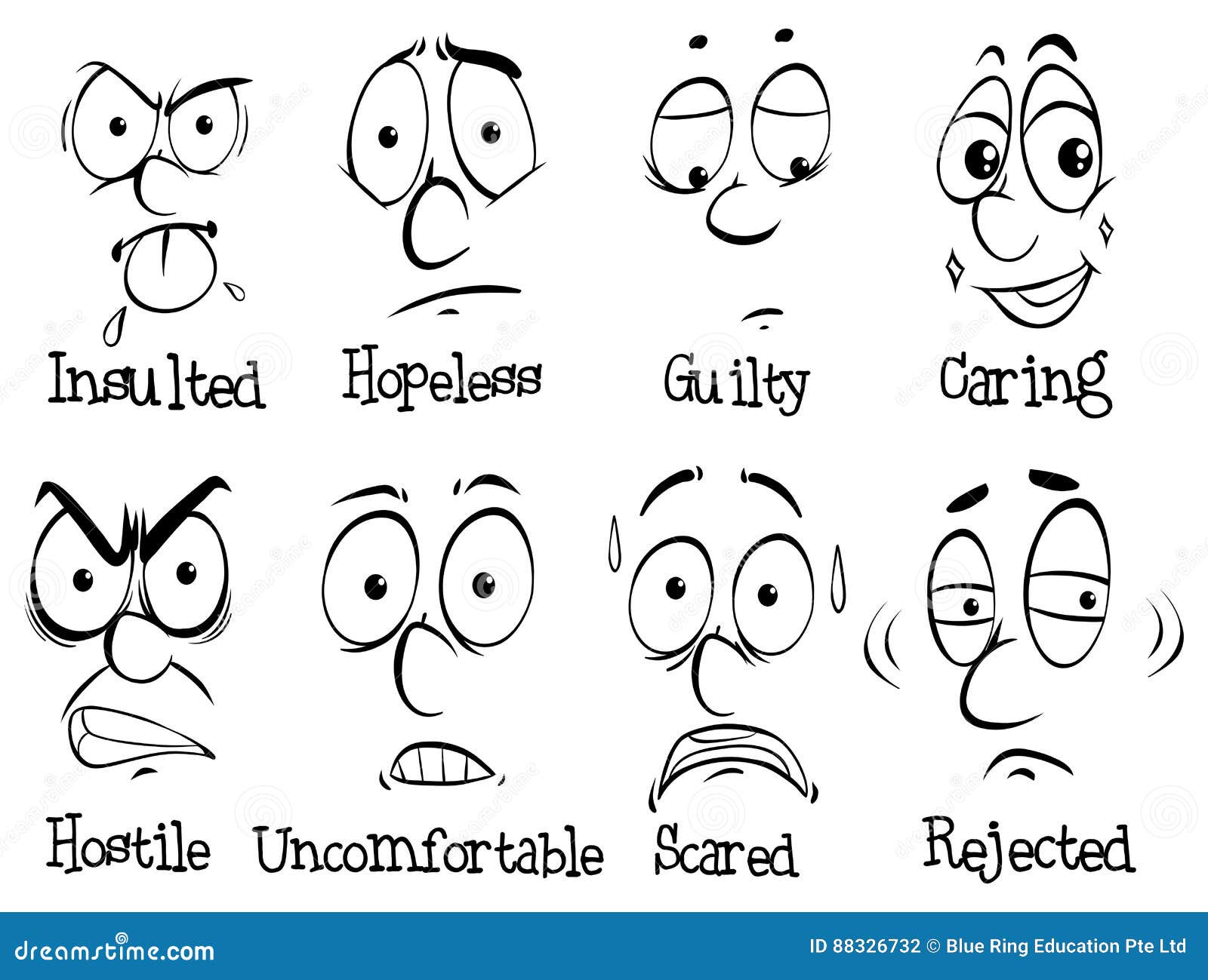 Facial Expressions with Words Stock Vector - Illustration of facial ...