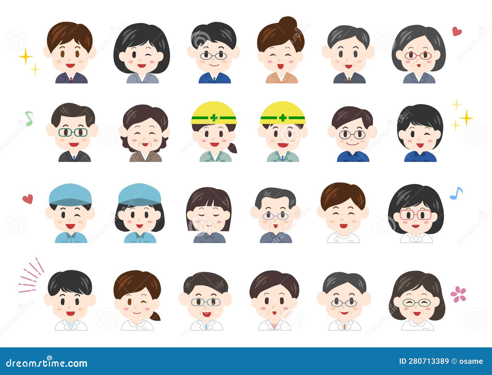 Facial Expressions of Working People. Smile and Happy Faces. Vector ...