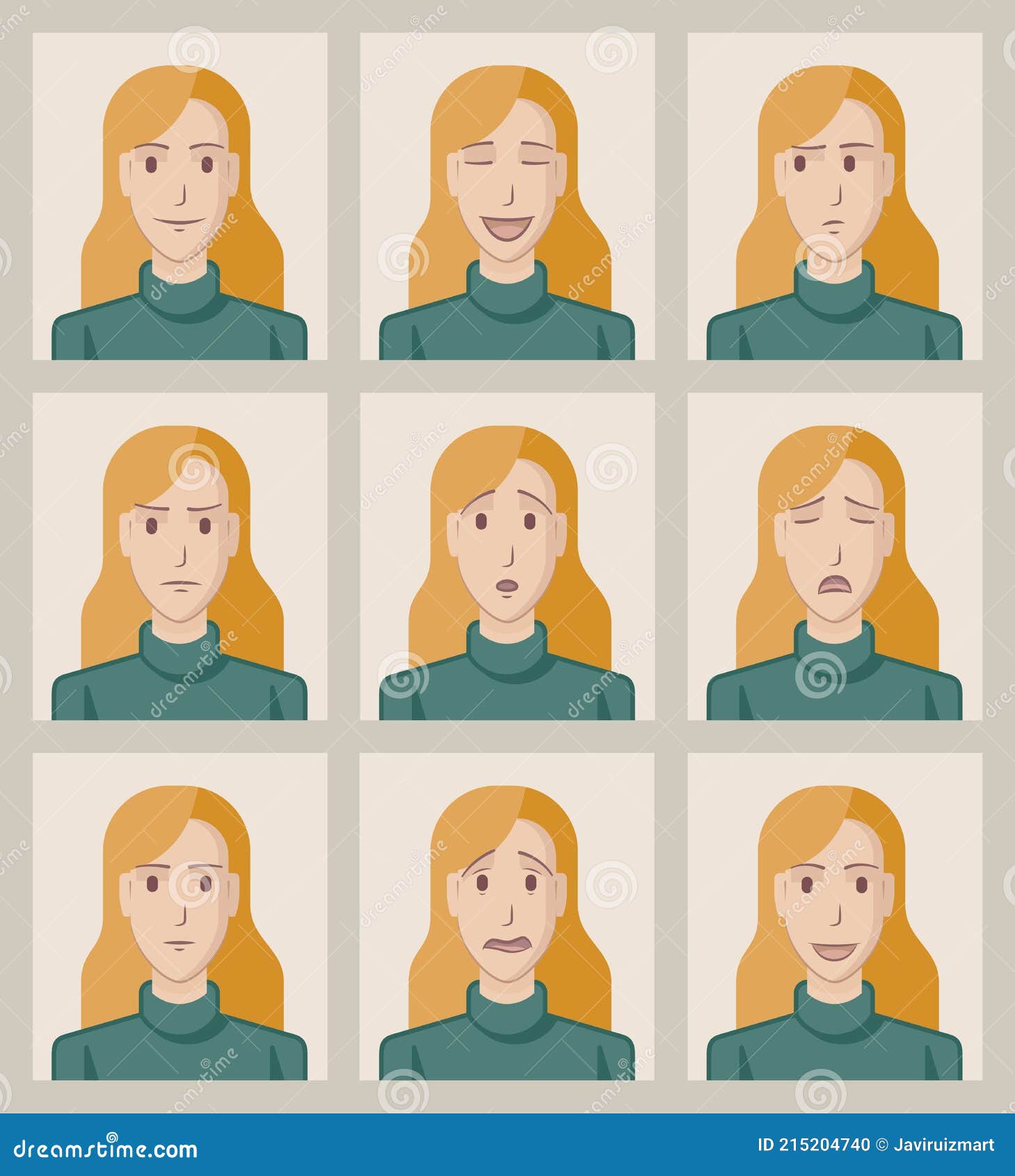 Facial Expressions of a Young Woman. Flat Stock Vector - Illustration ...