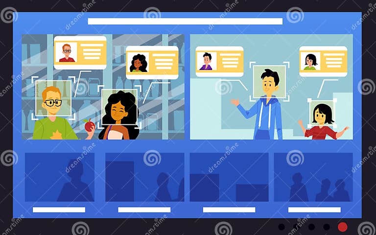 Facial Identification Technology Interface on Screen with Cartoon ...