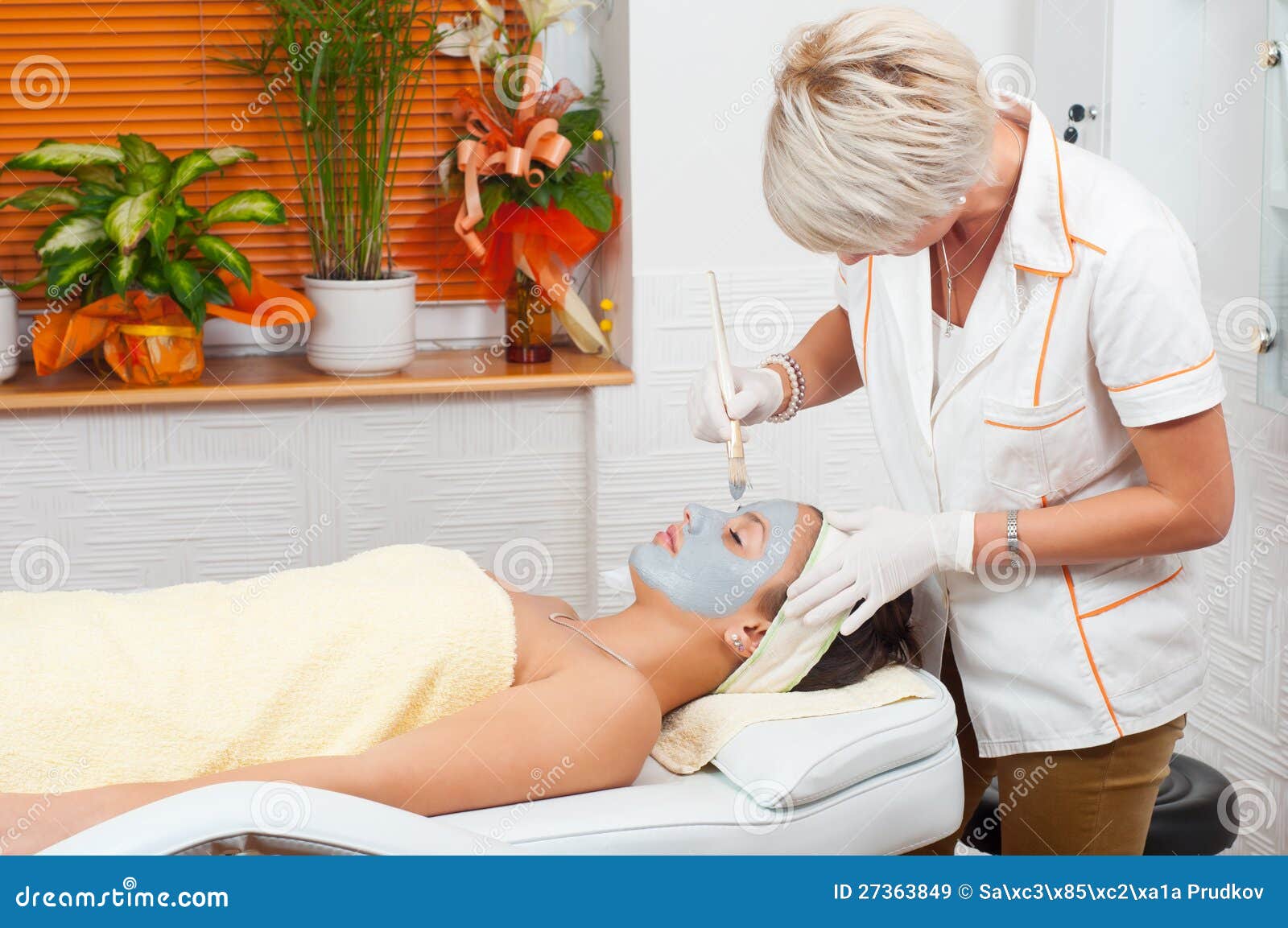 Facial Mask is Applied on Beautiful Woman S Face Stock Image - Image of ...