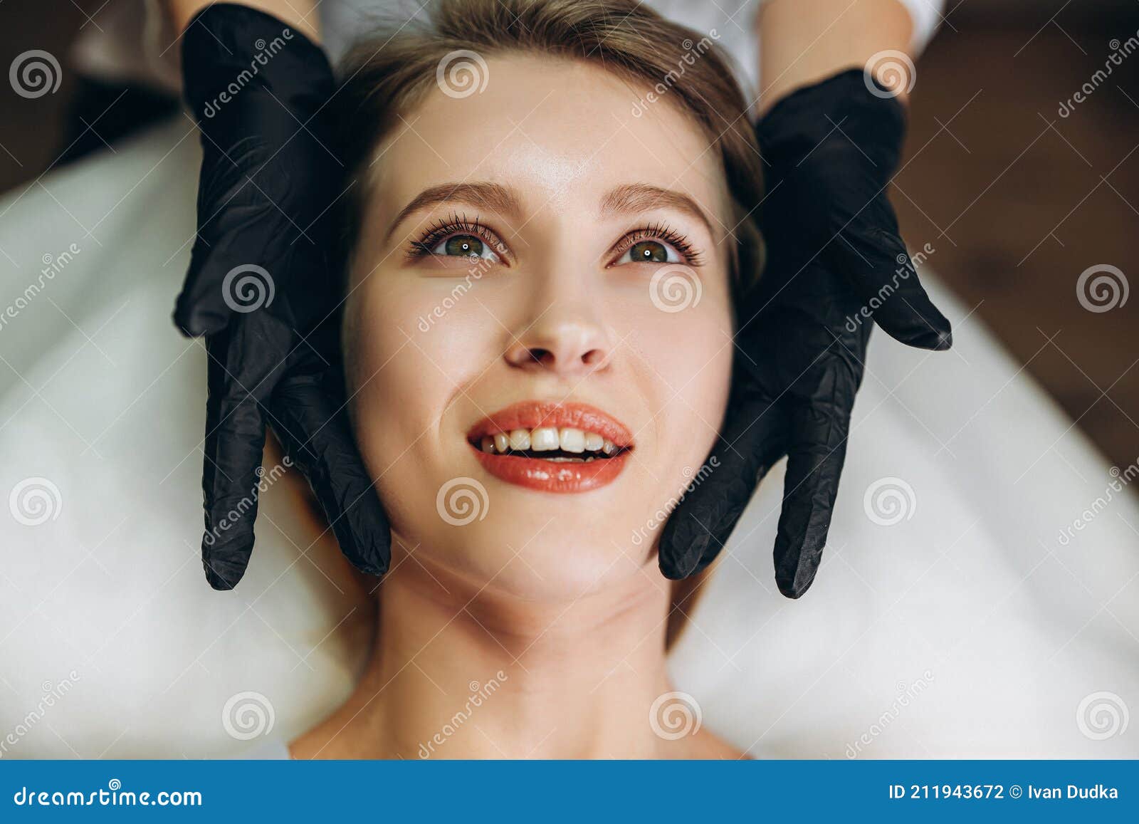 Facial Massage Beauty Treatment Close Up Of A Young Woman S Face Lying