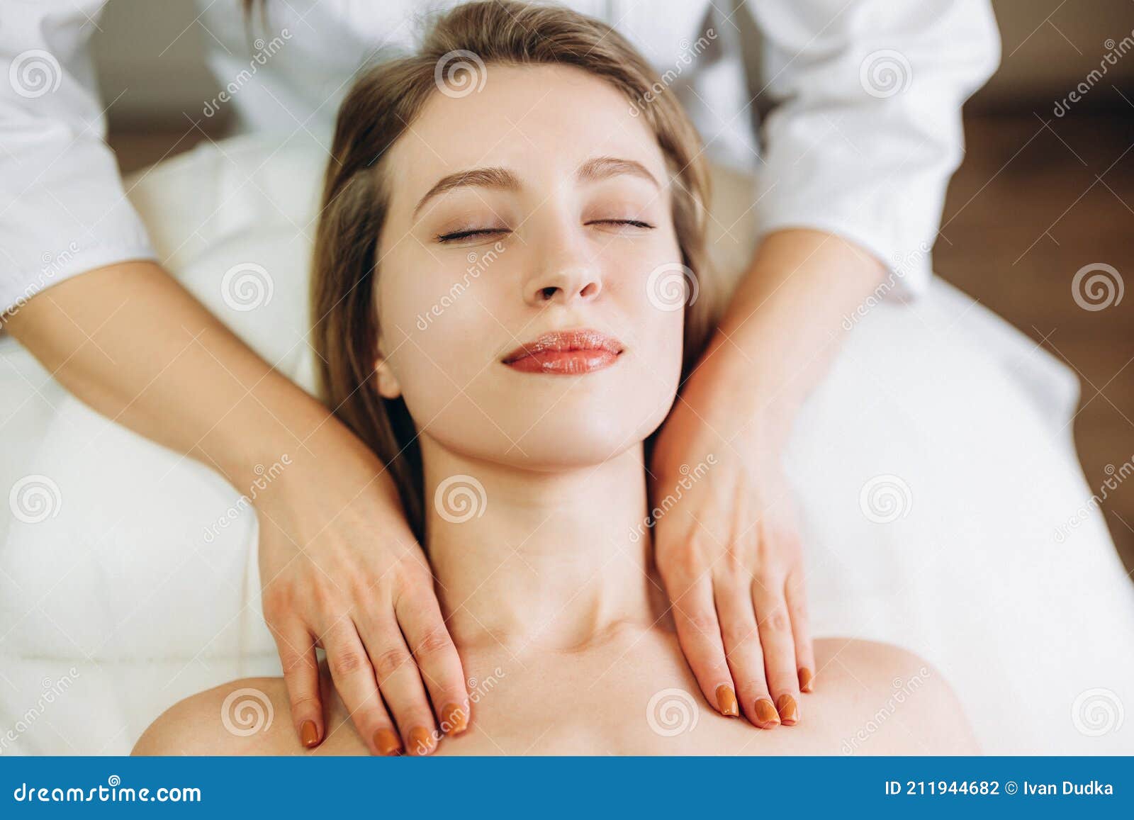 Facial Massage Beauty Treatment Close Up Of A Young Woman S Face Lying