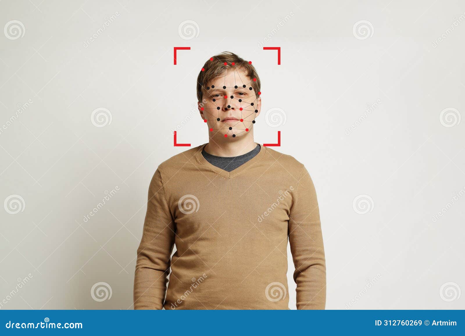 Facial Recognition of Casual Man. Person with Technology Biometric ...