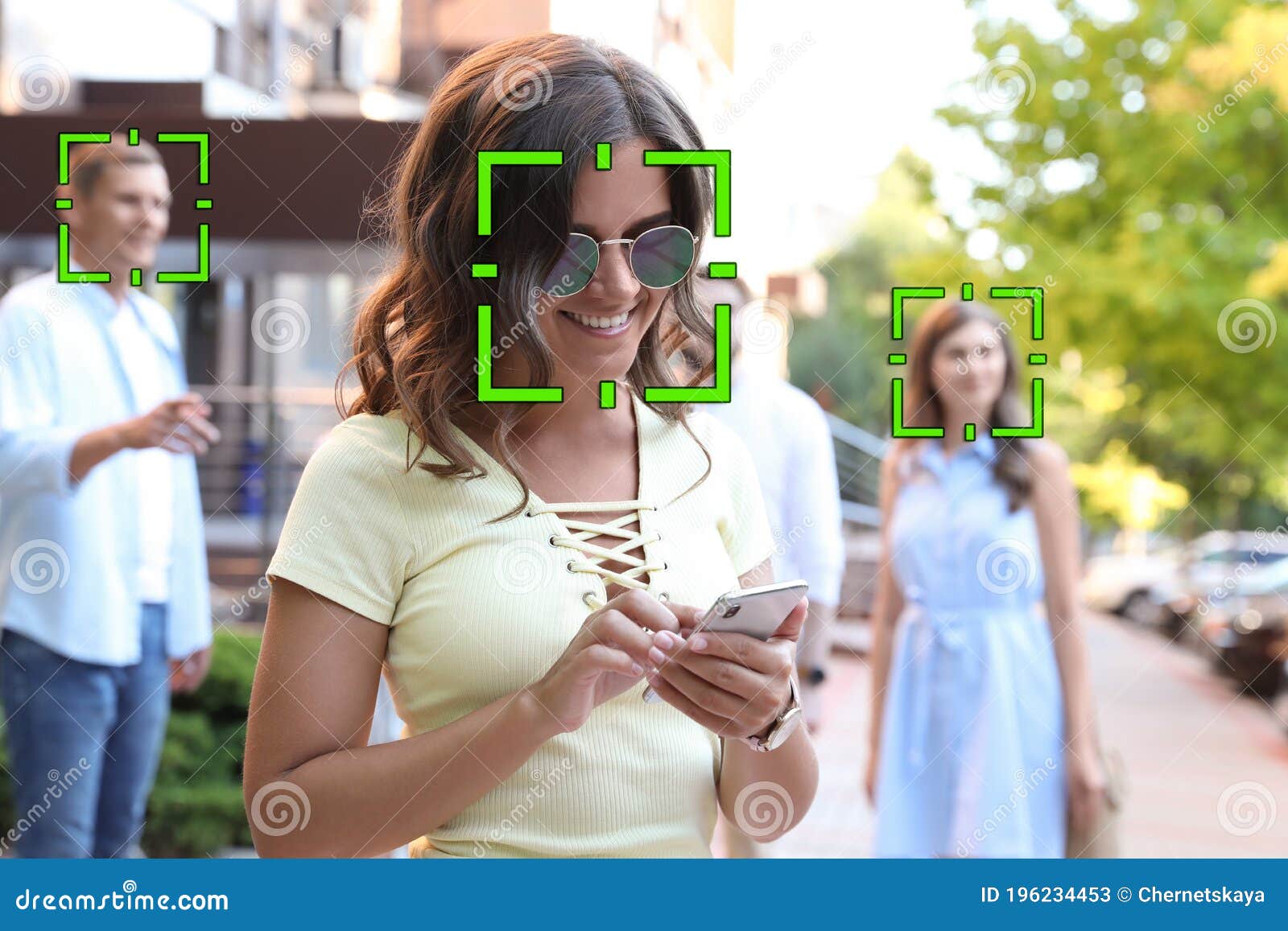 Facial Recognition System Identifying People on City Street Stock Image ...