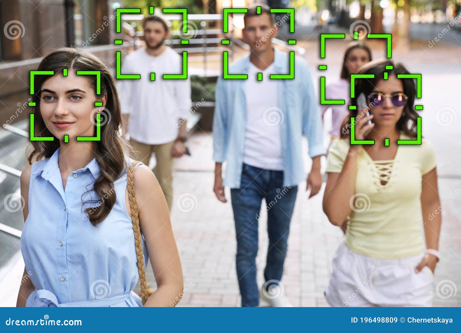 Facial Recognition System Identifying People on City Street Stock Image ...