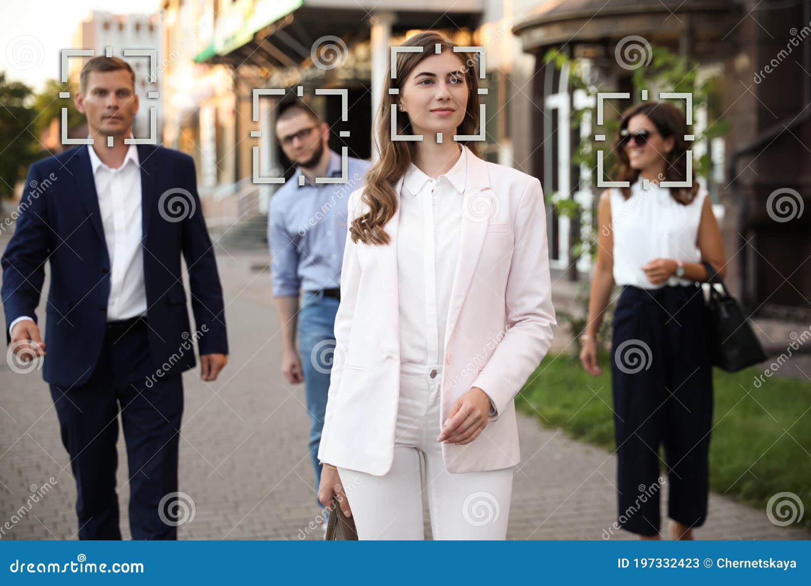 Facial Recognition System Identifying People on City Street Stock Image ...