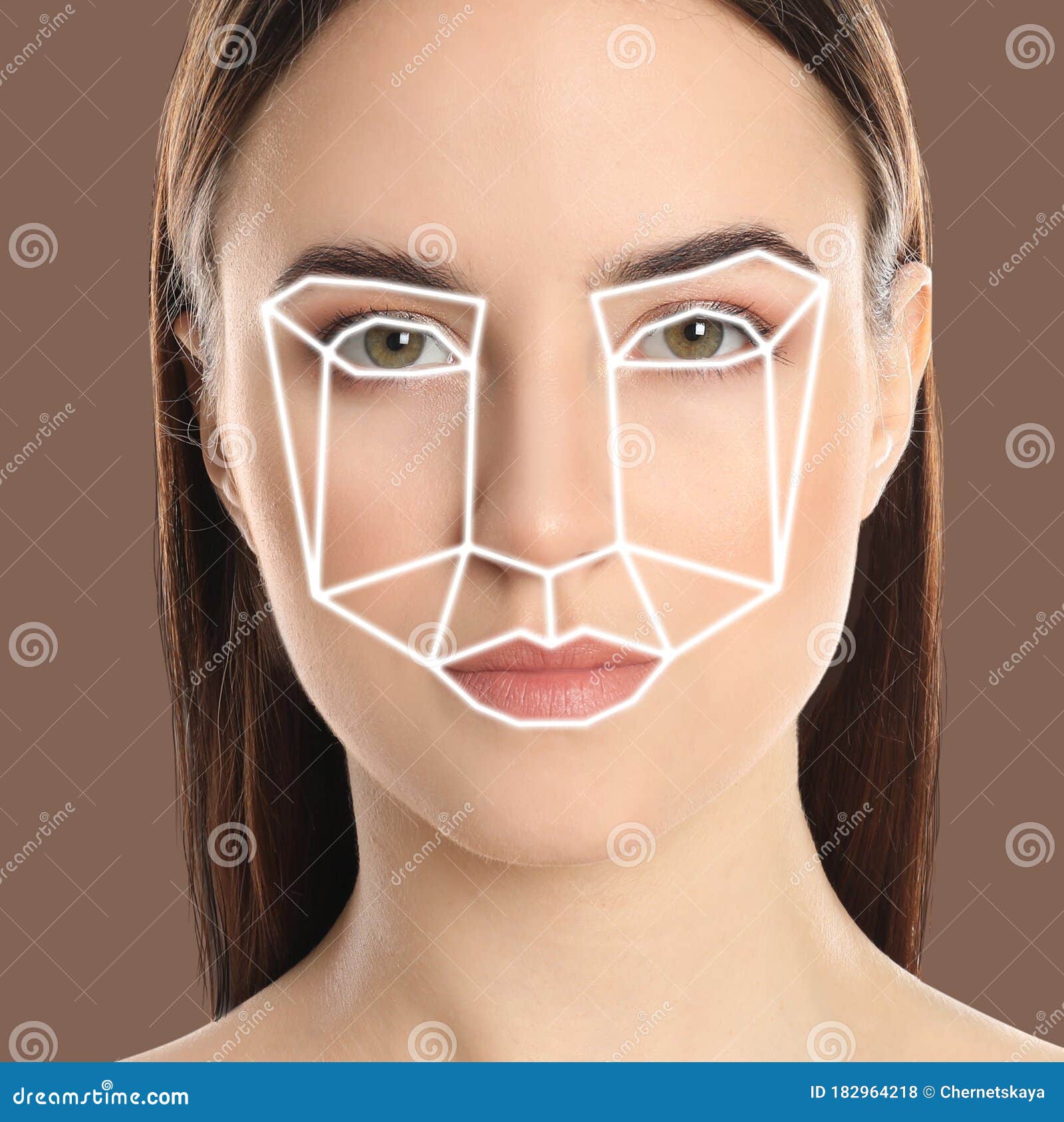 Facial Recognition Woman With Digital Biometric Grid On Dark