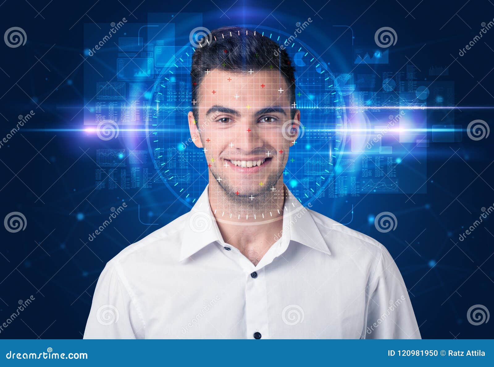 Facial recognition system stock photo. Image of blue - 120981950