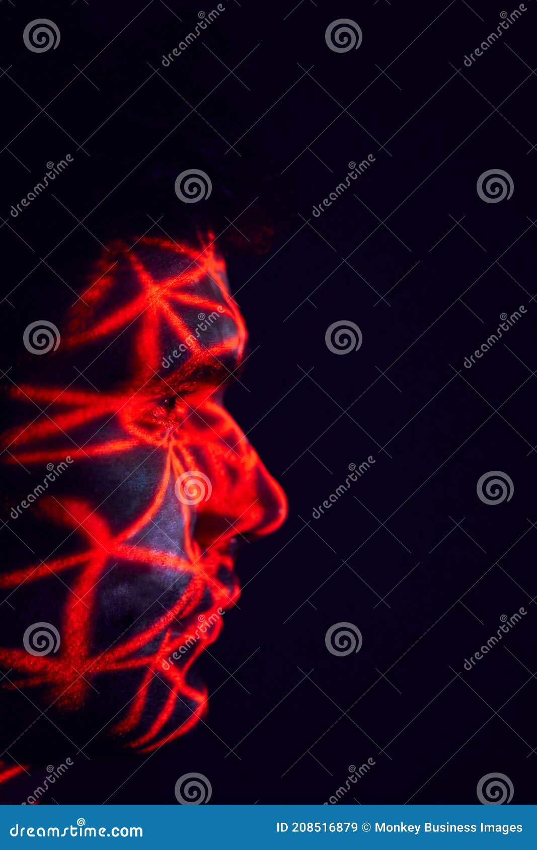 Facial Recognition Technology Concept As Man Has Red Grid Projected ...