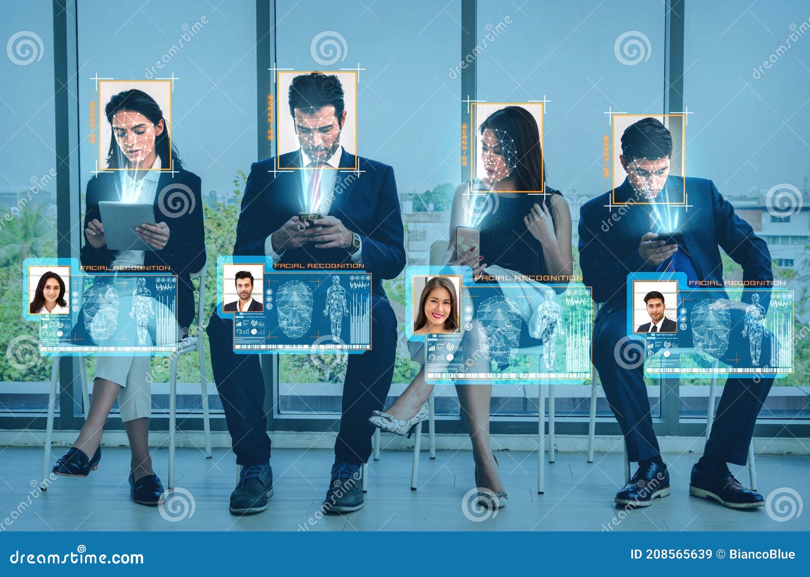 Facial Recognition Technology Scan and Detect People Face for ...