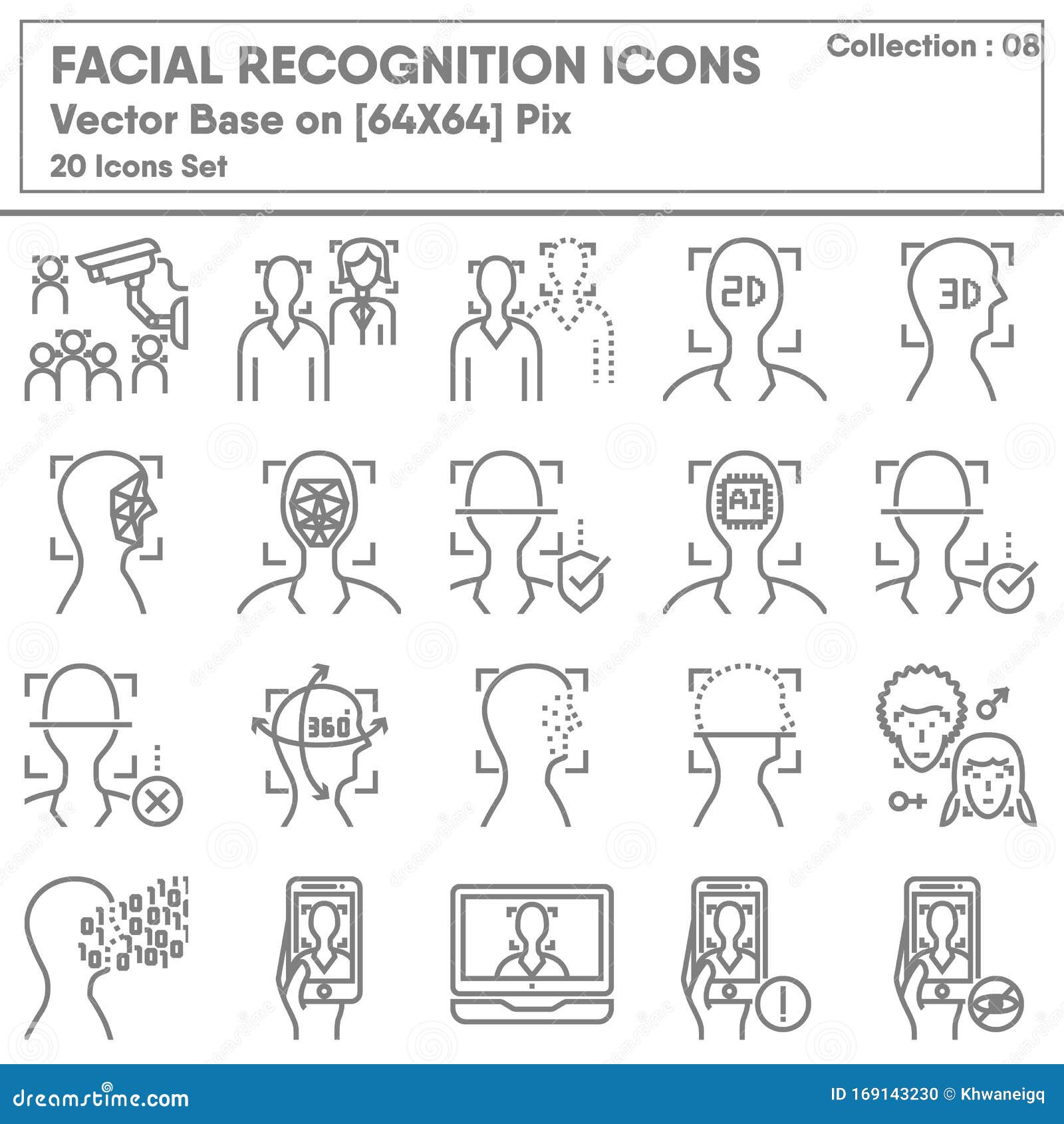 Facial Recognition And Technology Verification Icons Set Icon