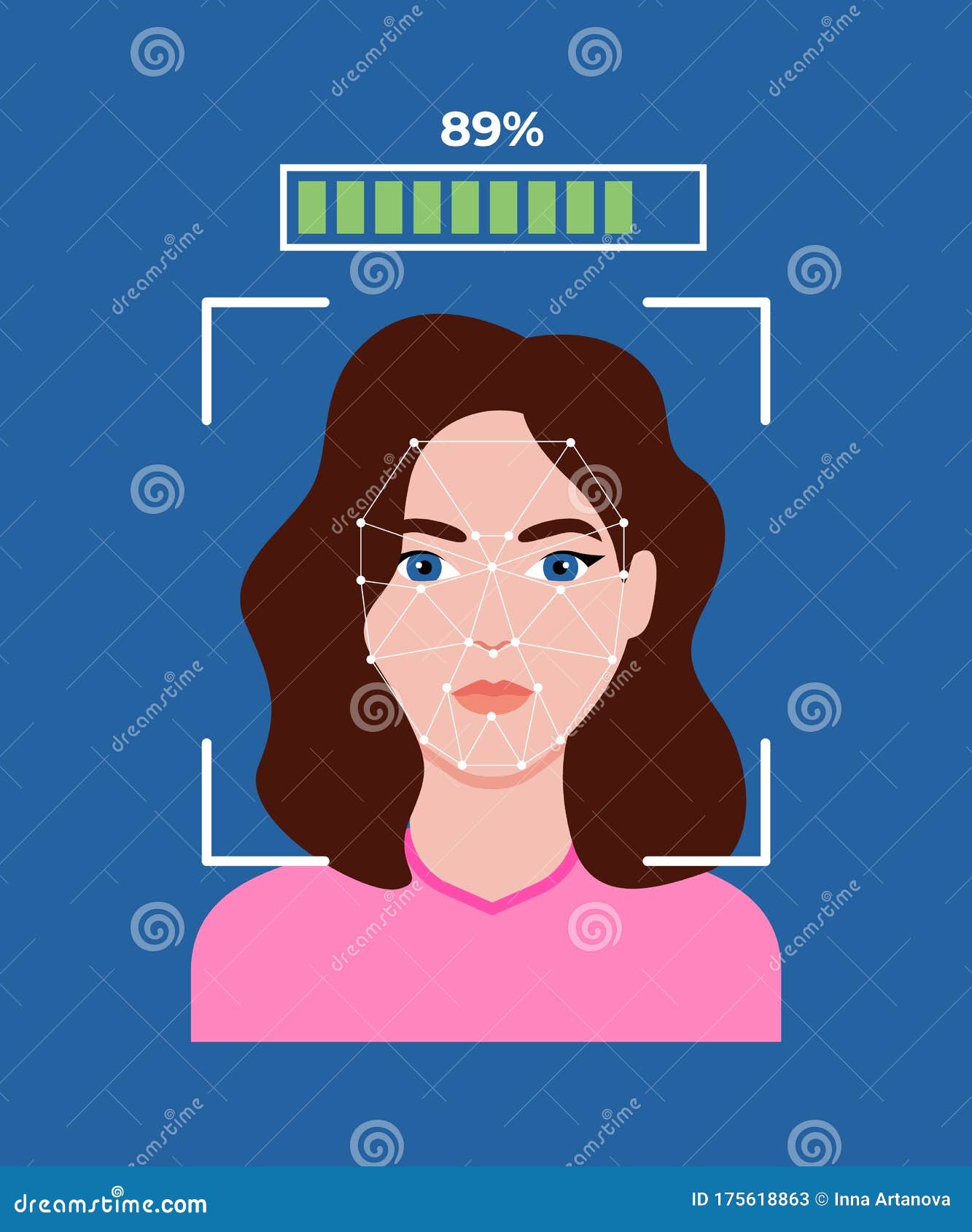 Facial Recognition Technology. Woman`s Face Scanned on Screen Stock ...