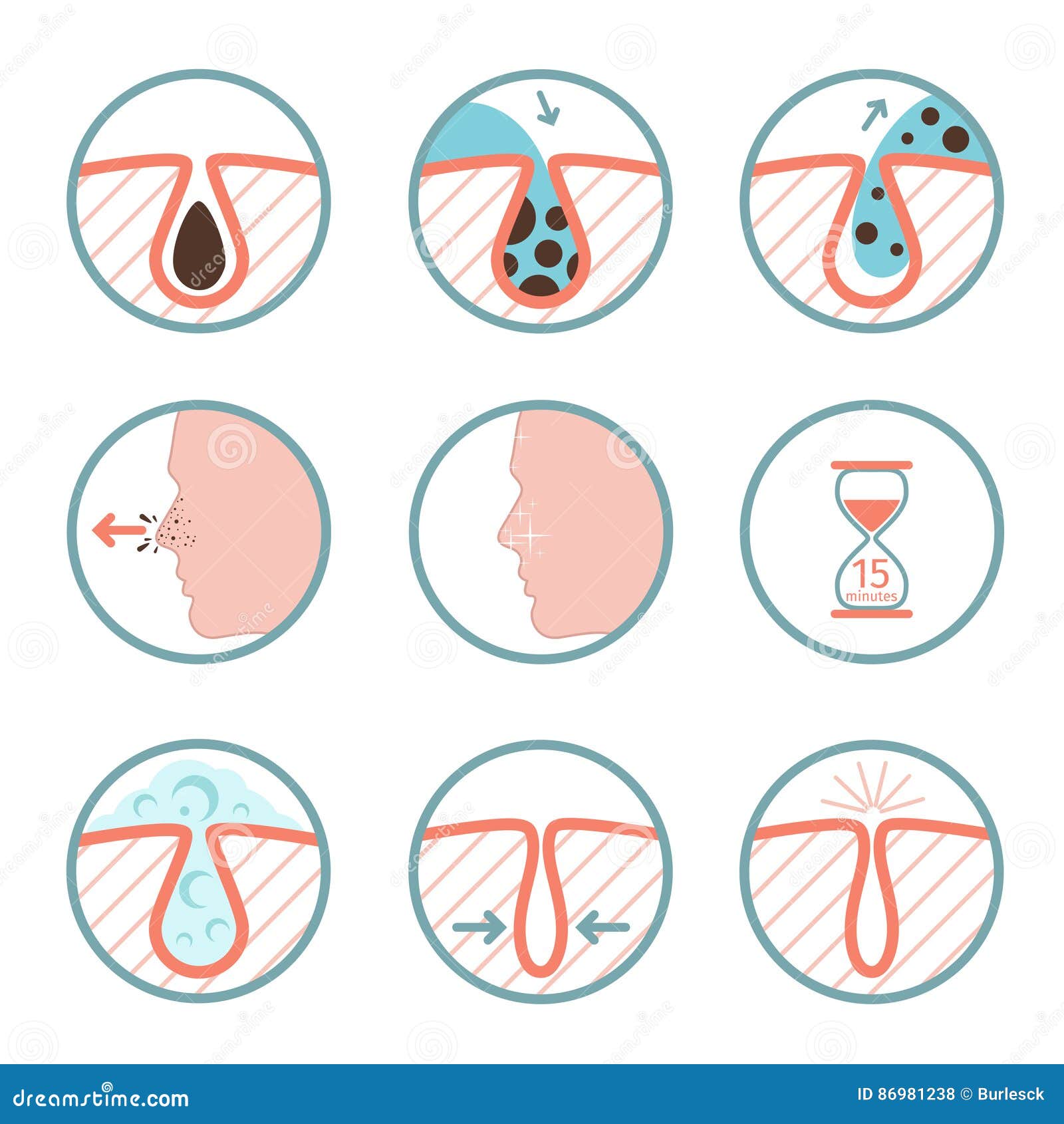 Facial Treatments Icons. Treatment of Skin Diseases, Sebum Removal and ... Facial Treatments Icons. Treatment of Skin Diseases, Sebum Removal and ...