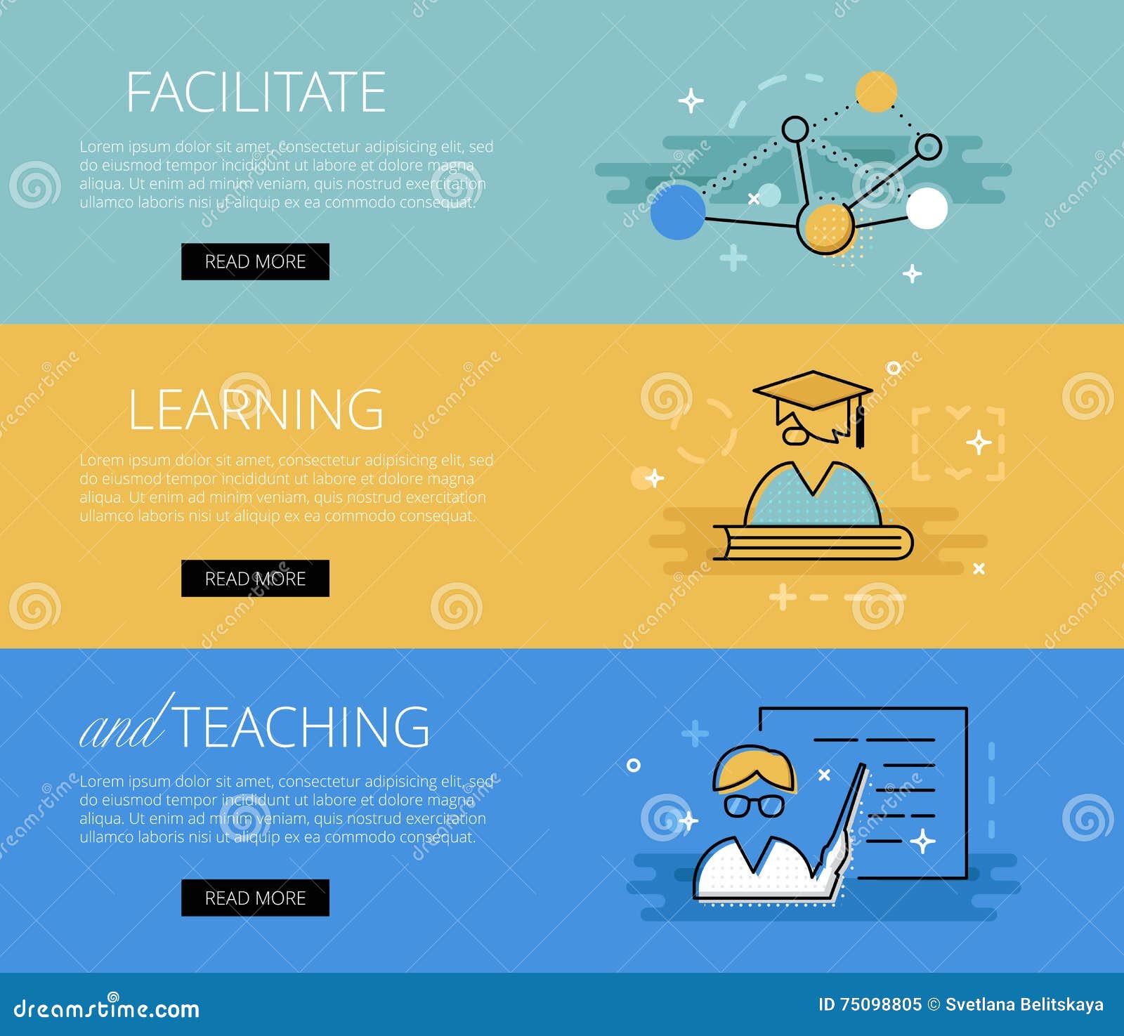 Facilitate Learning and Teaching. Vector Banners Set Stock Illustration ...