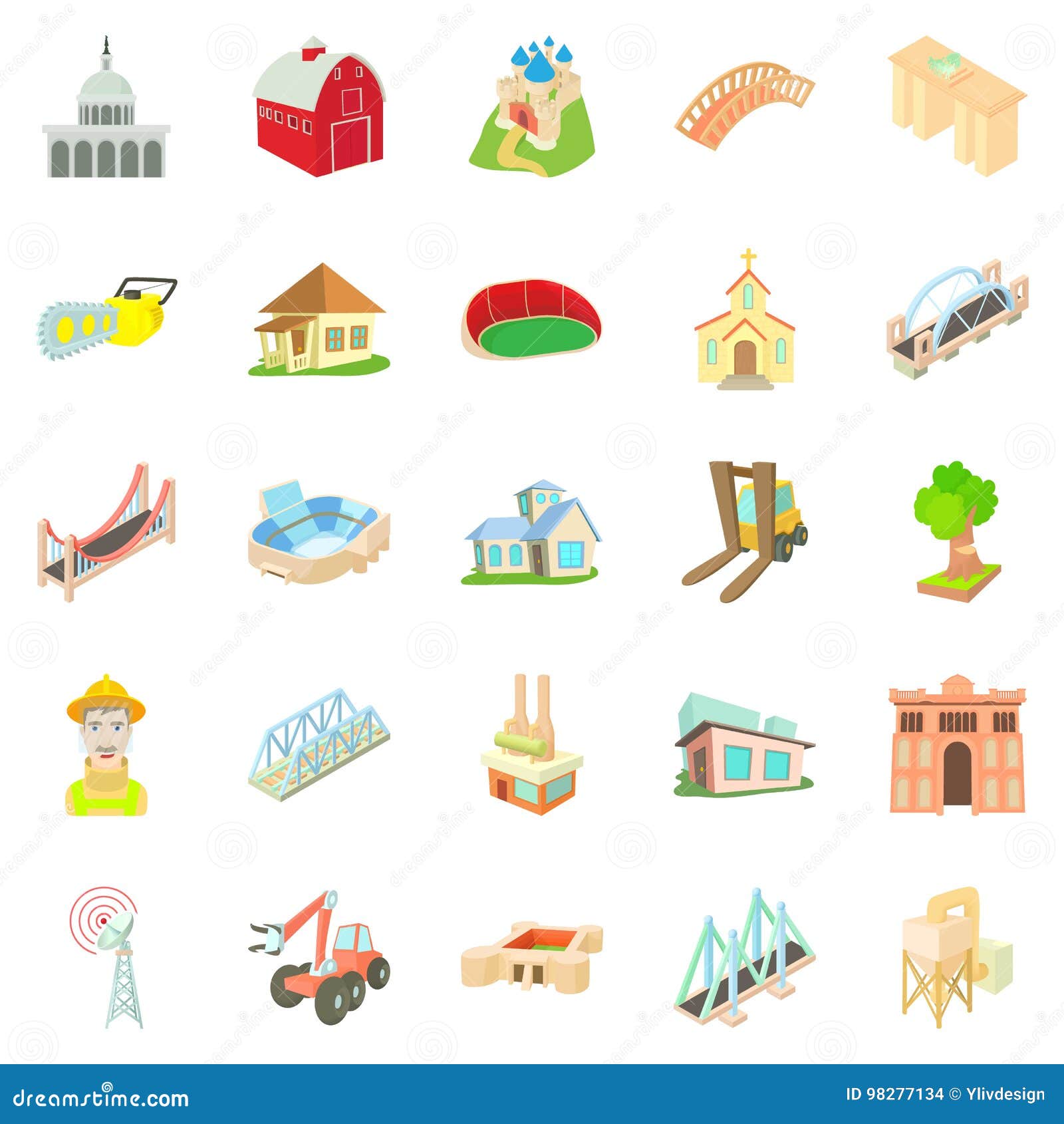Facility Icons Set, Cartoon Style Stock Vector - Illustration of ...