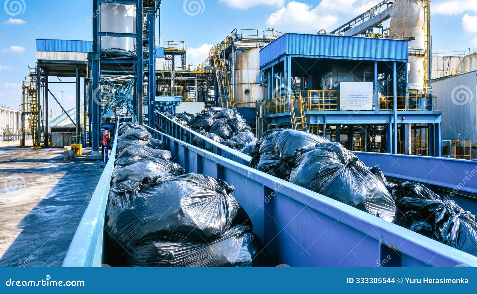 The Facility Processes Solid Waste with Covered Conveyors, Transporting ...