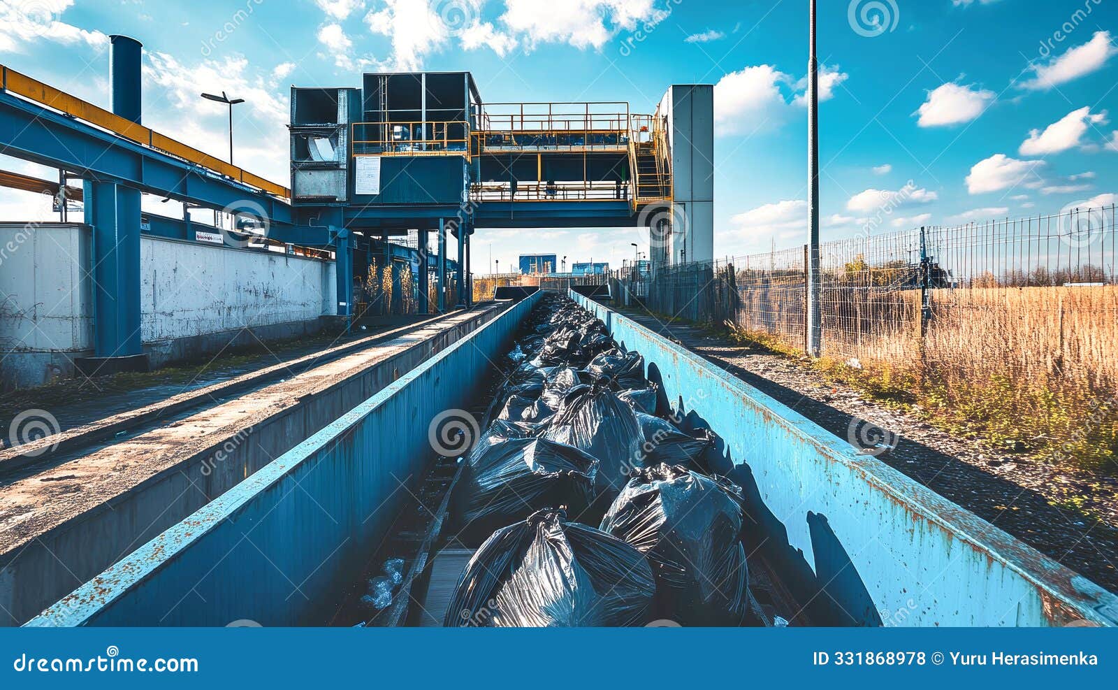 The Facility Processes Waste with Covered Conveyors for Recycling ...