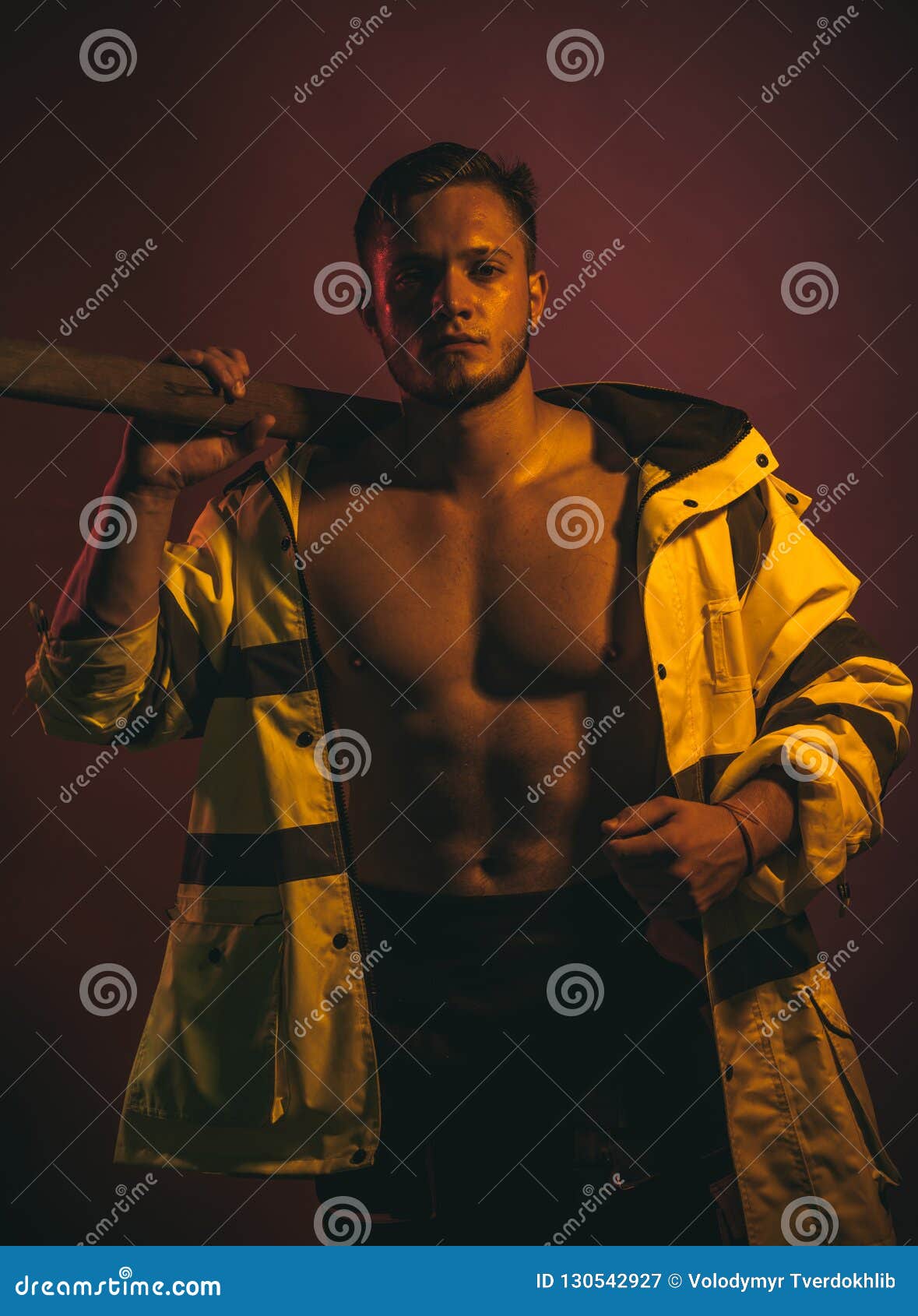 Facility Under Construction. Construction Worker or Man Miner with ...