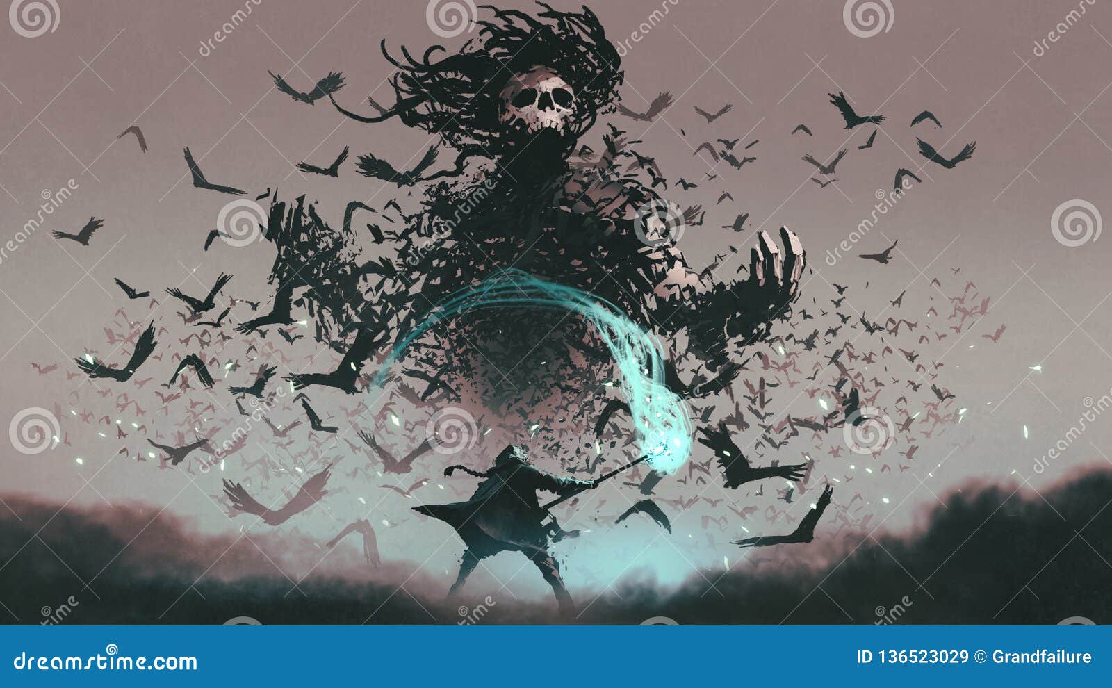 Facing the devil of crows stock illustration. Illustration of concept ...