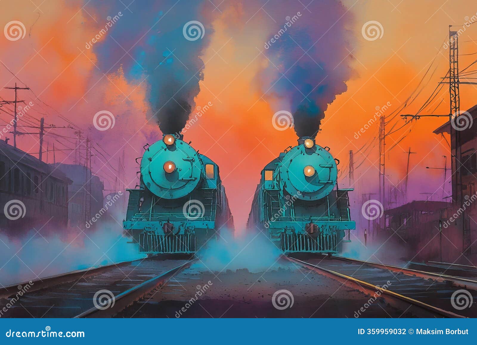 Facing Each Other on a Track, Two Expressive Trains are Encompassed by ...