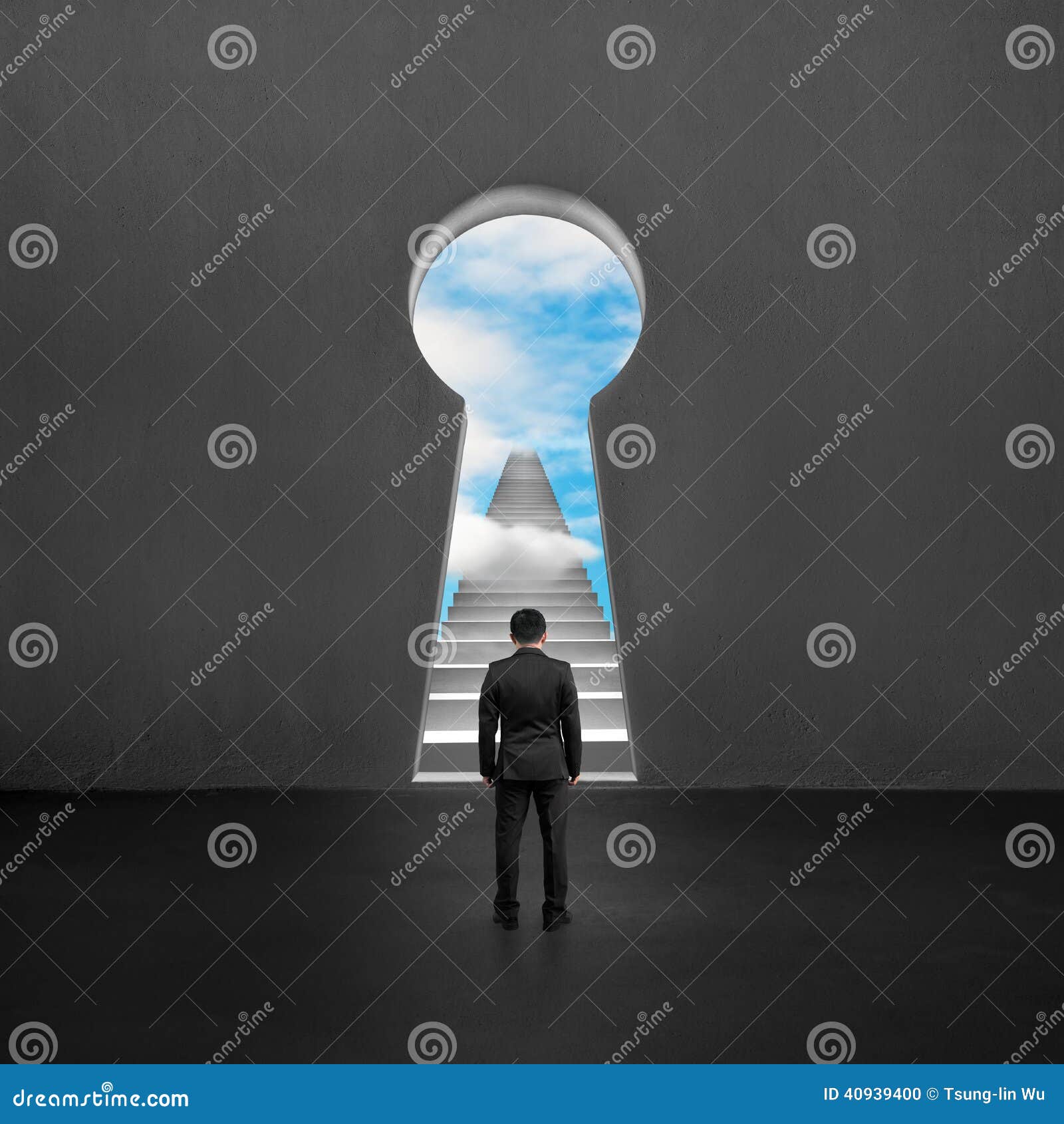 Facing Key Shape Door with Stairs and Sky Outside Stock Photo - Image ...