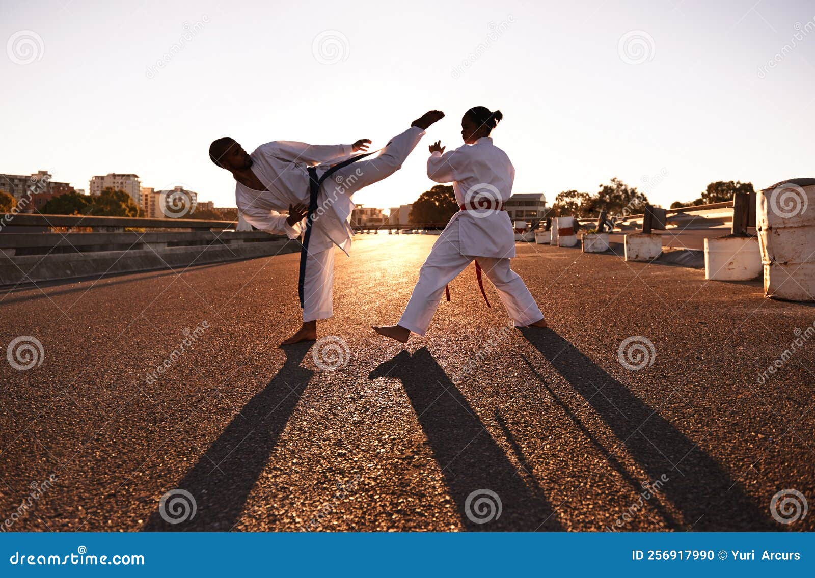 Facing Off...Two Sportspeople Facing Off and Practicing Their Karate ...