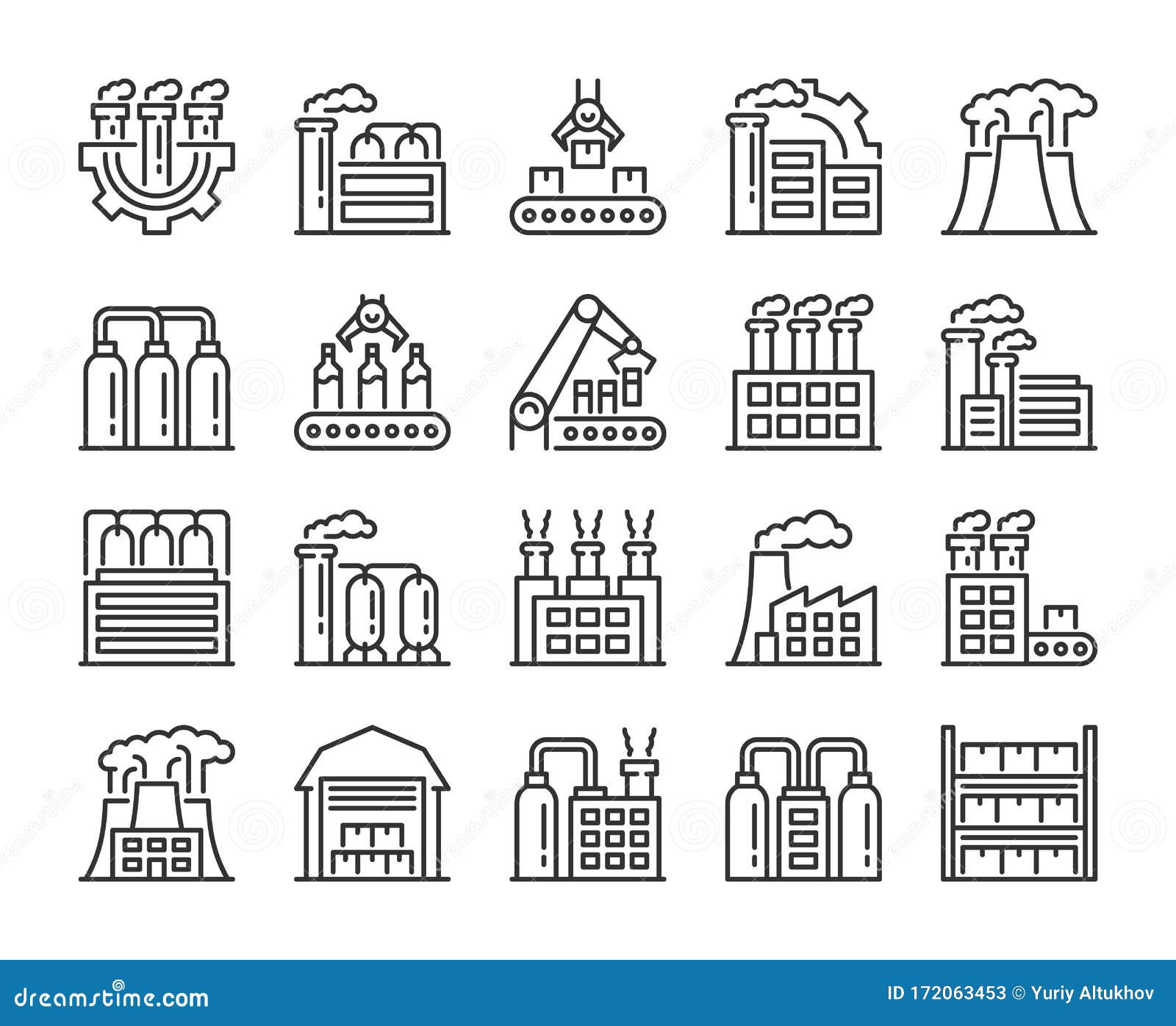Factories Icons. Factory and Industry Line Icon Set. Vector ... Factories Icons. Factory and Industry Line Icon Set. Vector ...