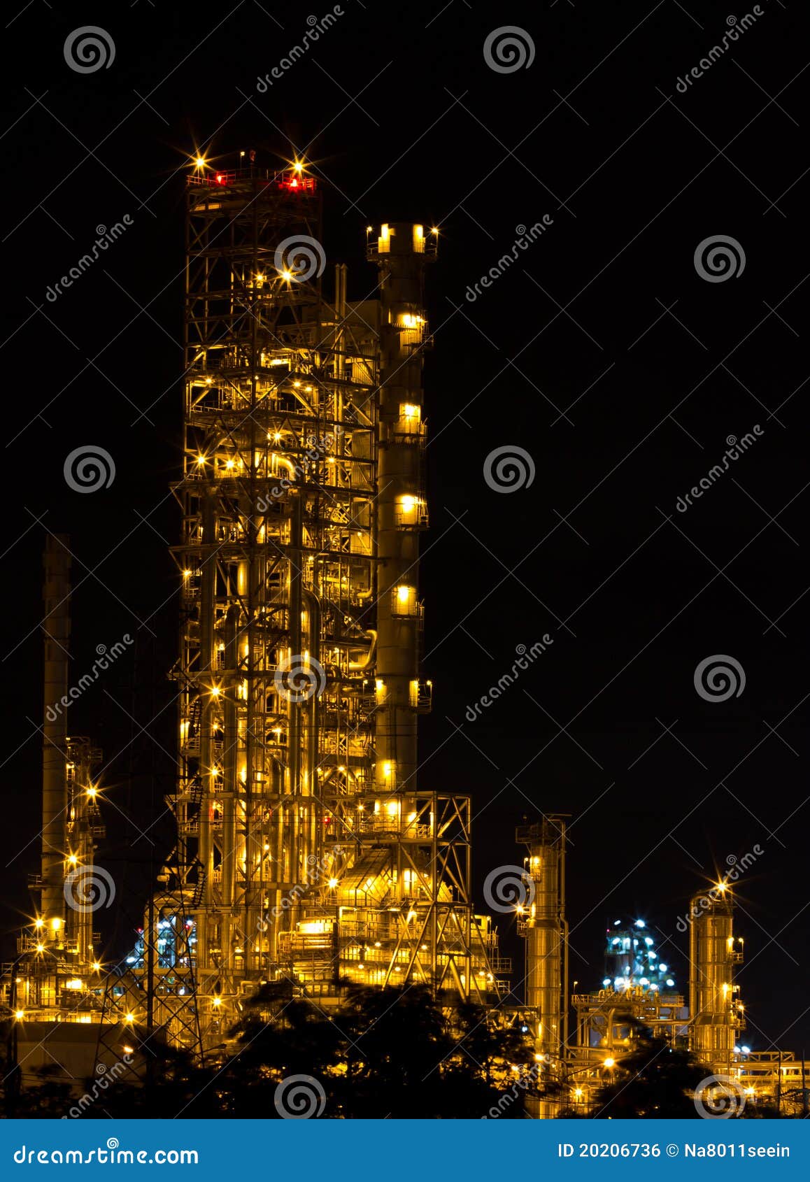 Factories are Working at Night. Stock Photo - Image of stack, night ...