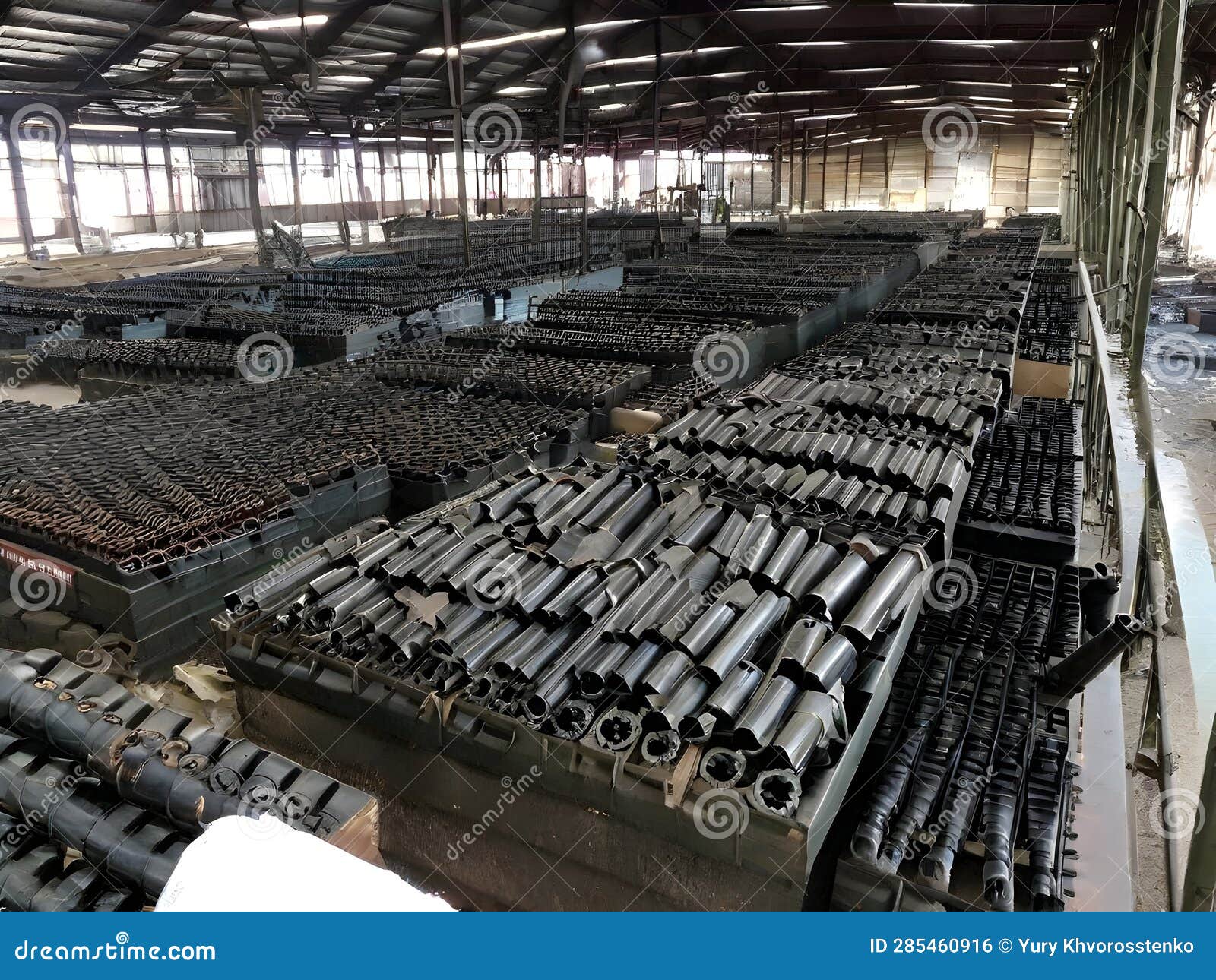 The Factory Is Abandoned, A Mess, Broken Machines, Casings. Stock ...