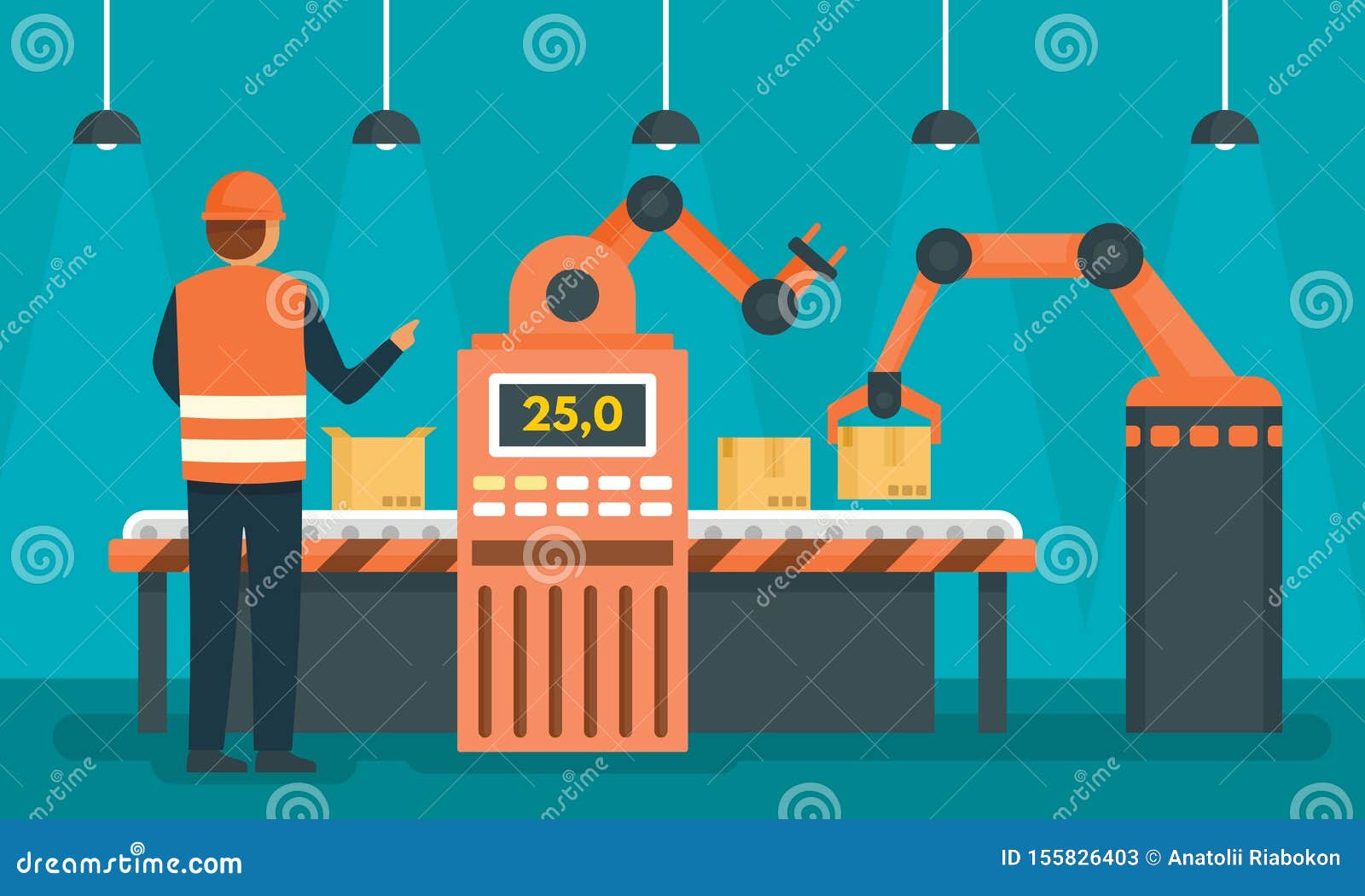 Factory Assembly Line Concept Background, Flat Style Stock Vector ...