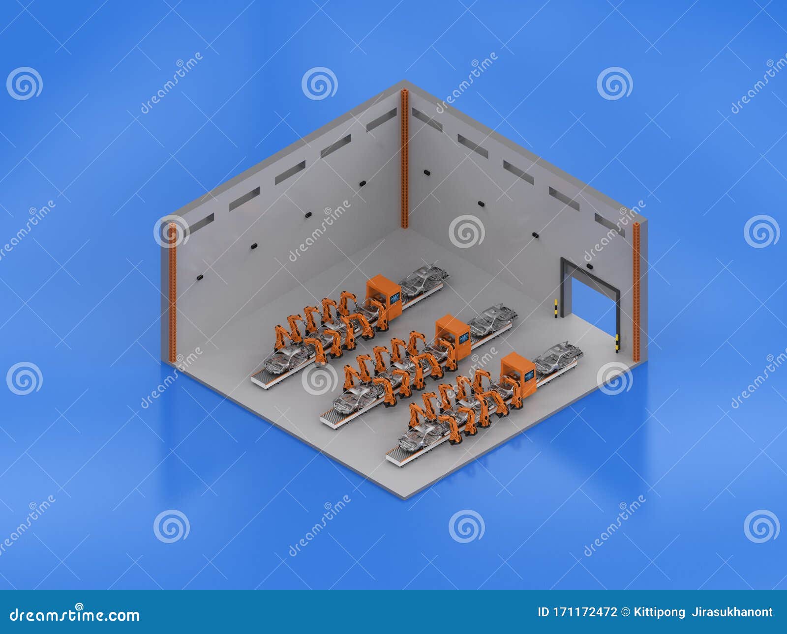 Factory Assembly Line Isometric Stock Illustration - Illustration of ...