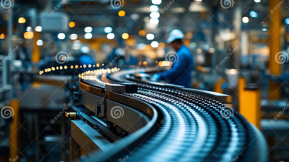 Factory Assembly Line with Workers at Work Stock Illustration ...
