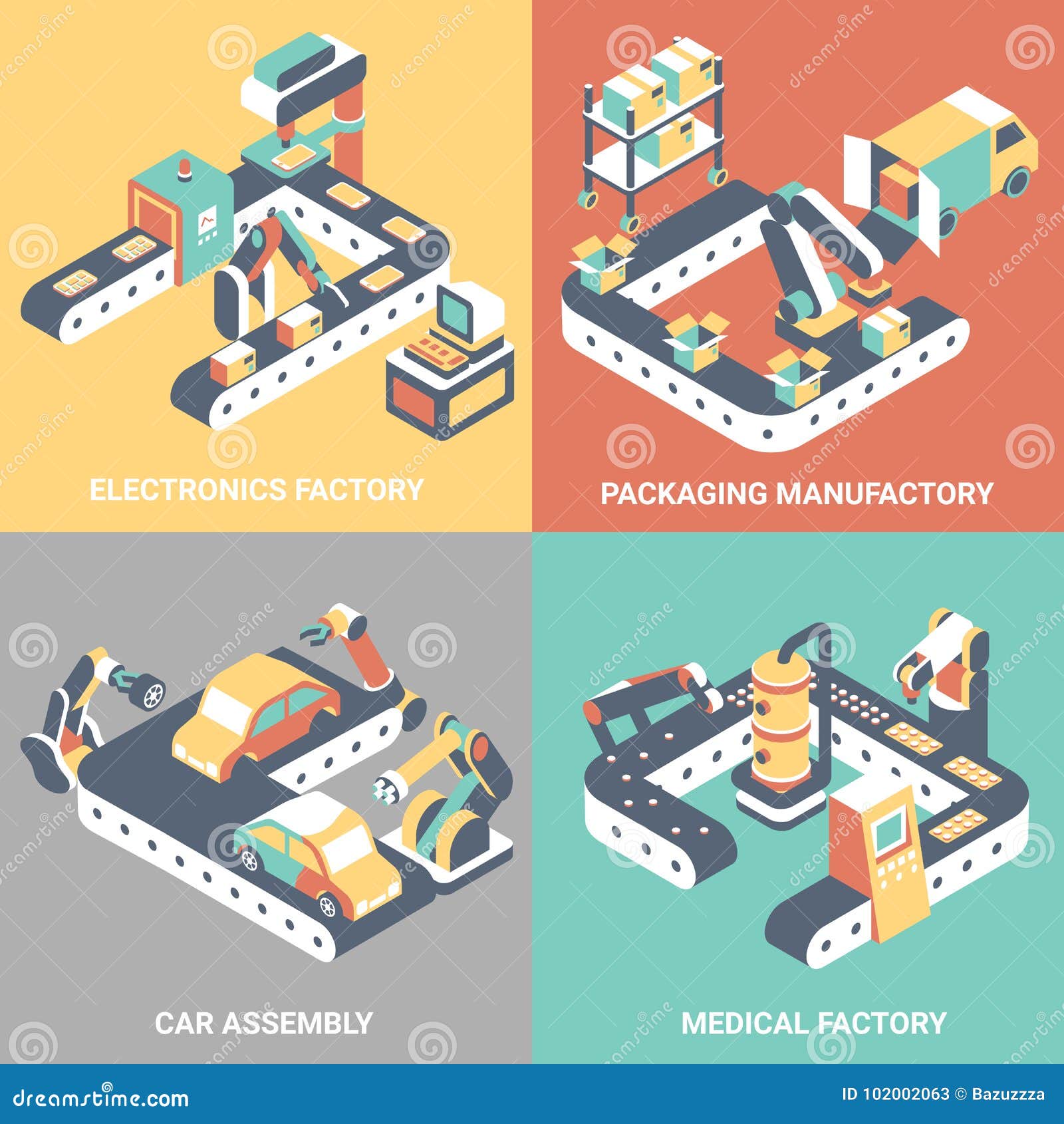 Factory Automation Concept Vector Flat Isometric Poster Set Stock ...