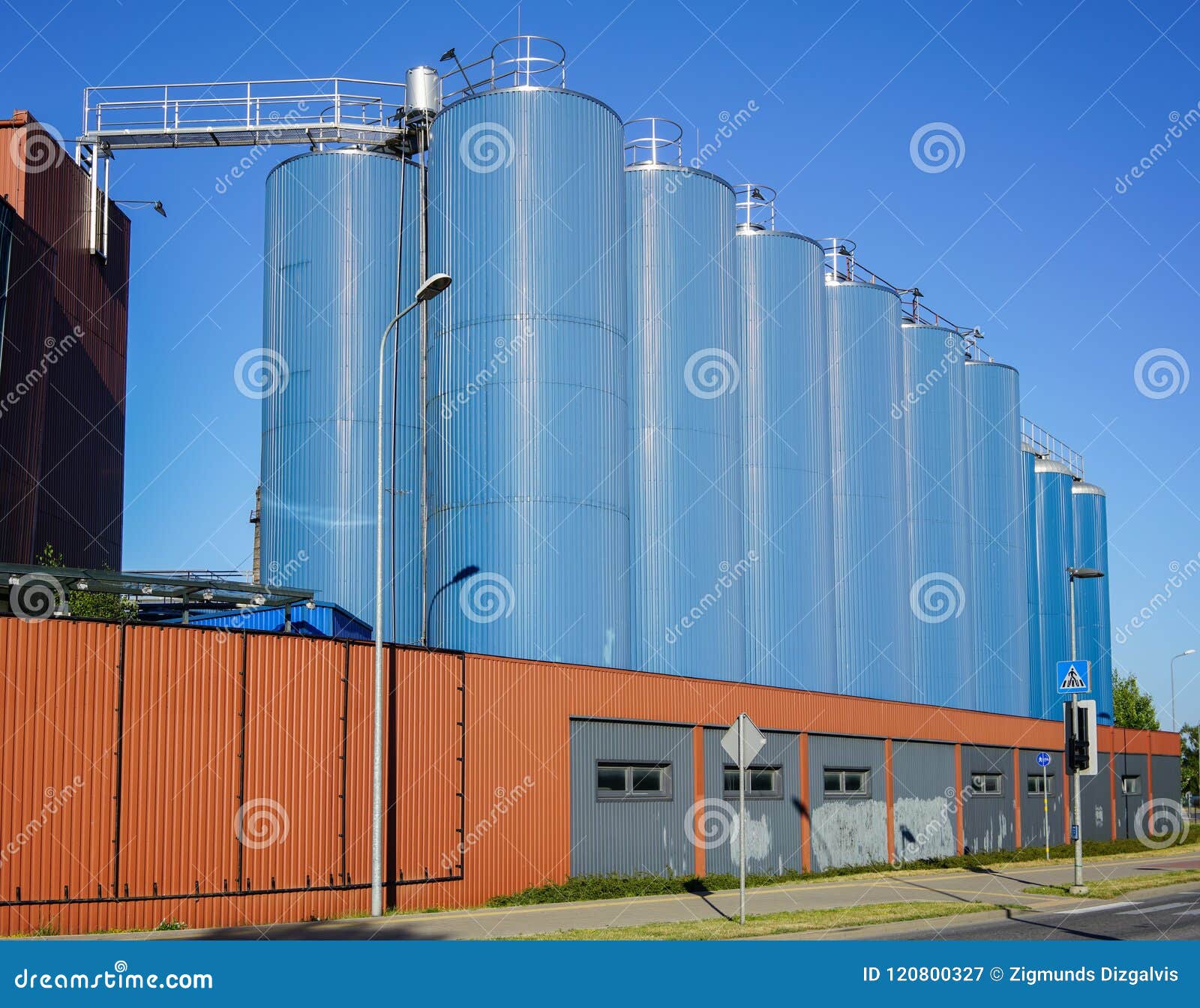 Factory with the Big Blue Tanks Stock Image - Image of summer, great ...