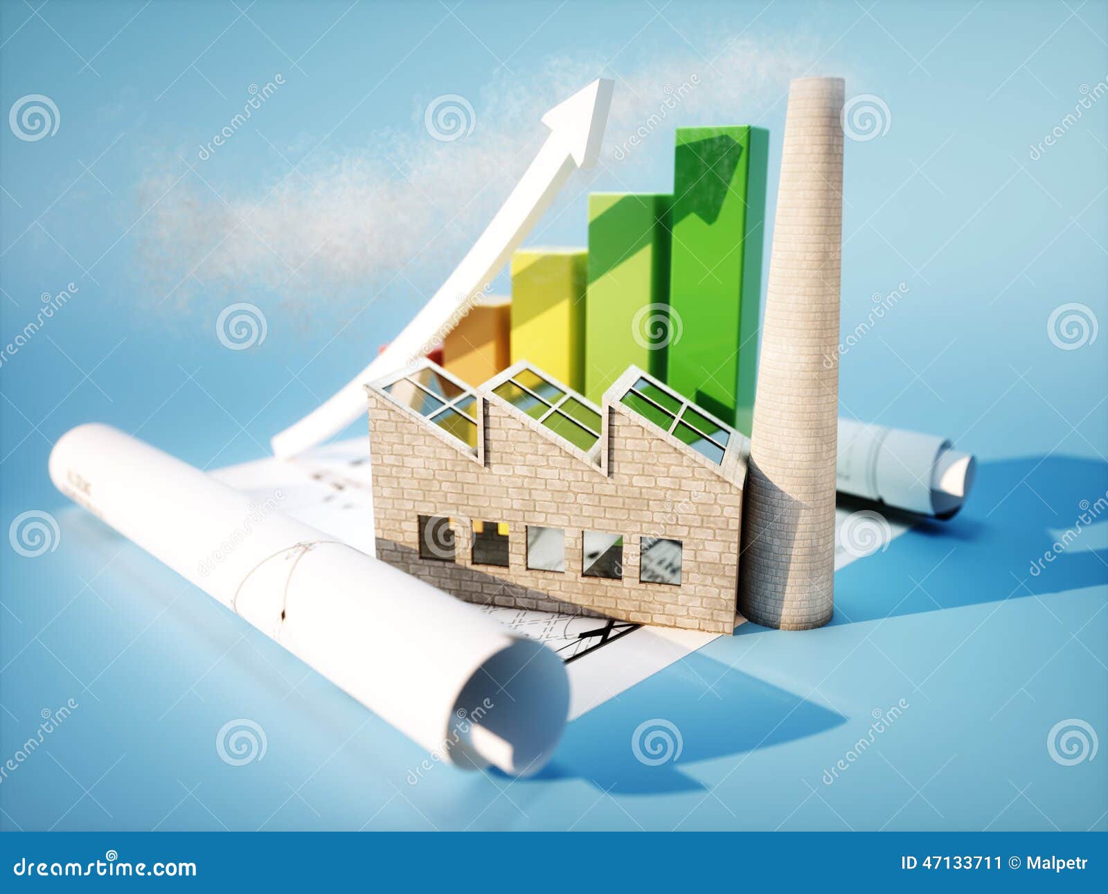 Factory with Blueprint and Graph Stock Image - Image of investment ...