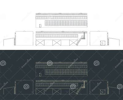 Factory Building Blueprints Stock Vector - Illustration of warehouse ...