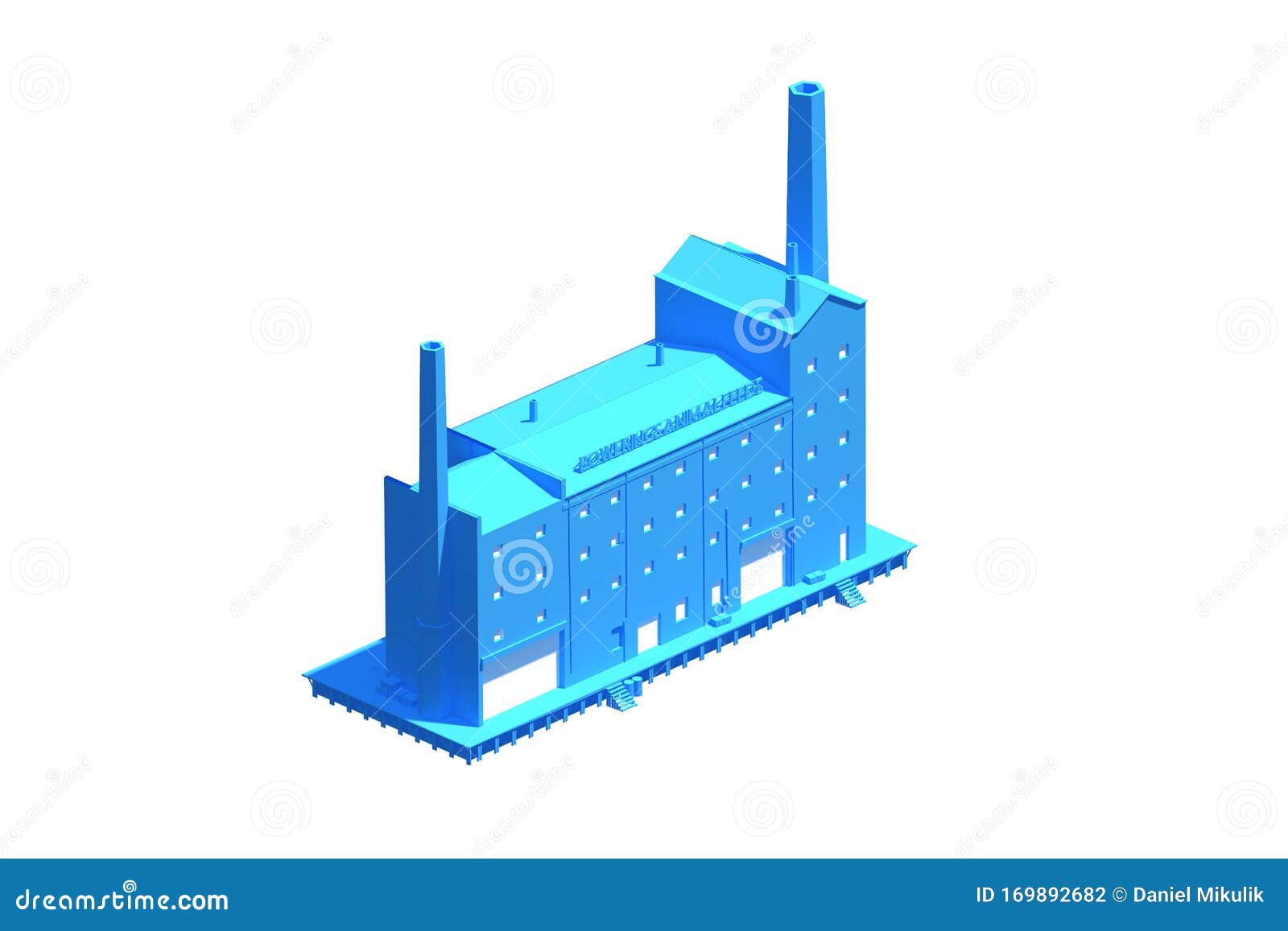 Factory Building 3d Render on White Background Stock Illustration ...