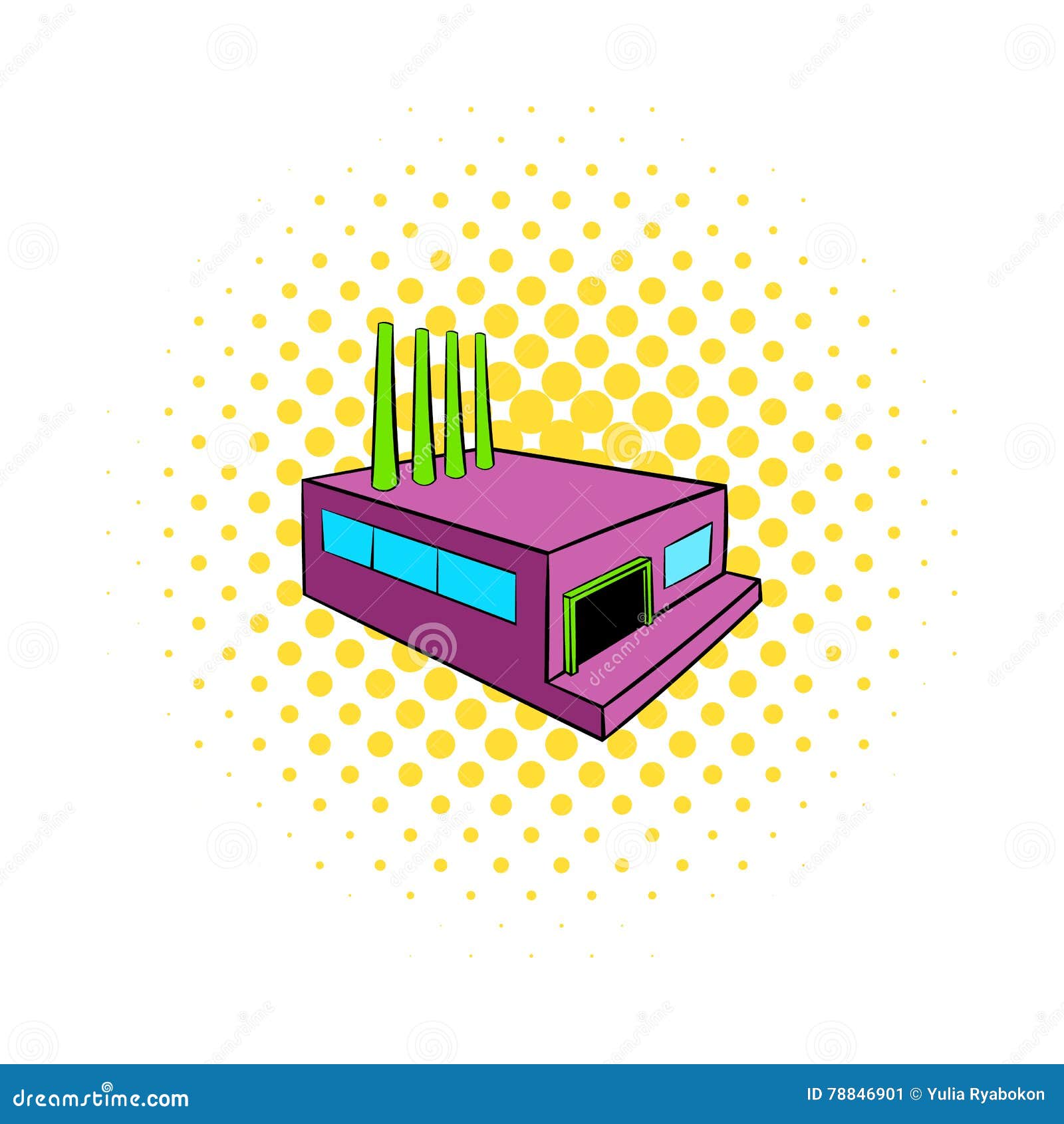 Factory Building Icon, Comics Style Stock Vector - Illustration of ...