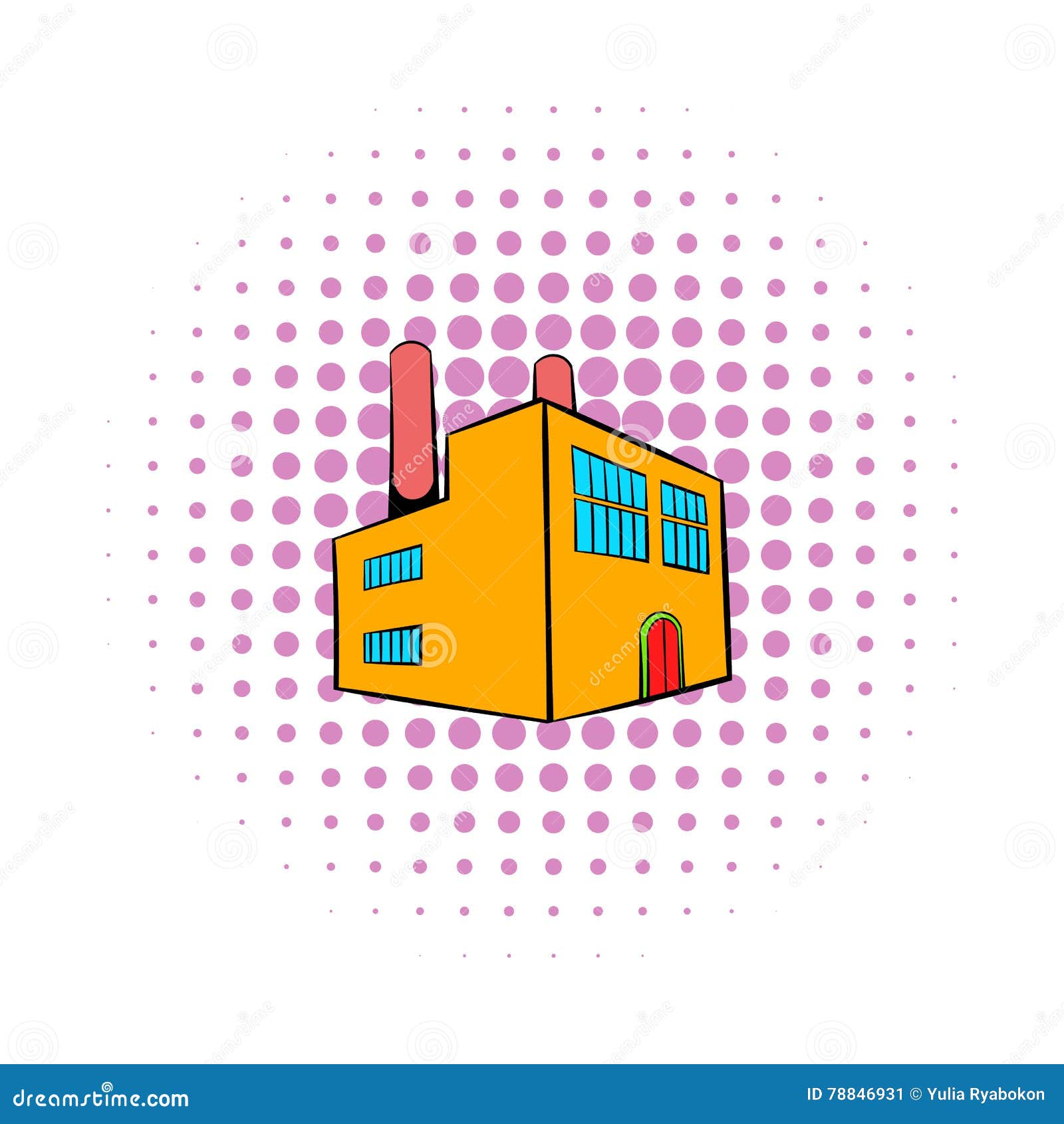 Factory Building Icon, Comics Style Stock Vector - Illustration of ...