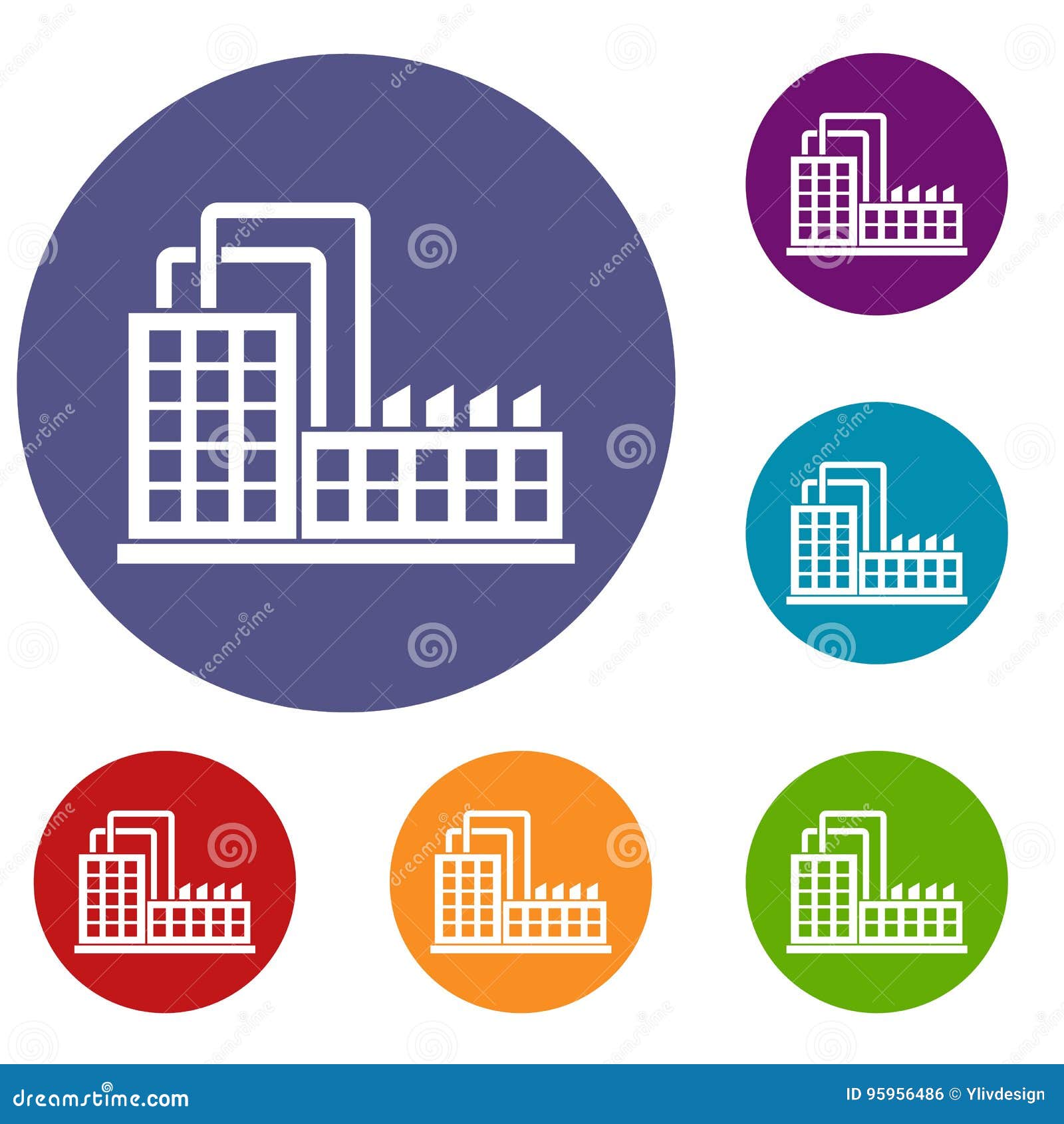 Factory building icons set stock vector. Illustration of engineering ...