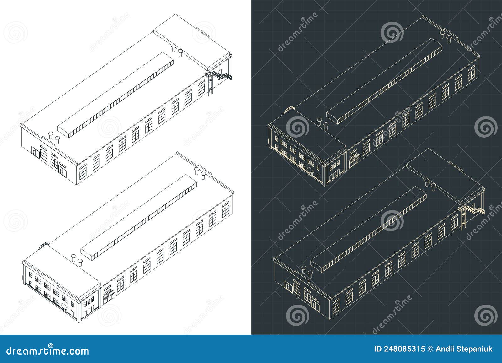 Factory Building Isometric Drawings Stock Vector - Illustration of ...