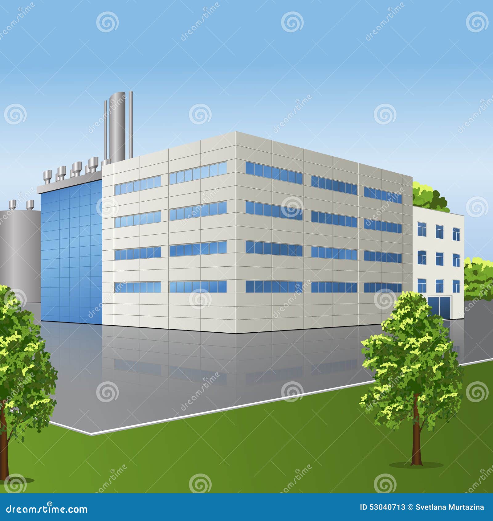 Factory Building with Offices and Production Facilities Stock Vector ...