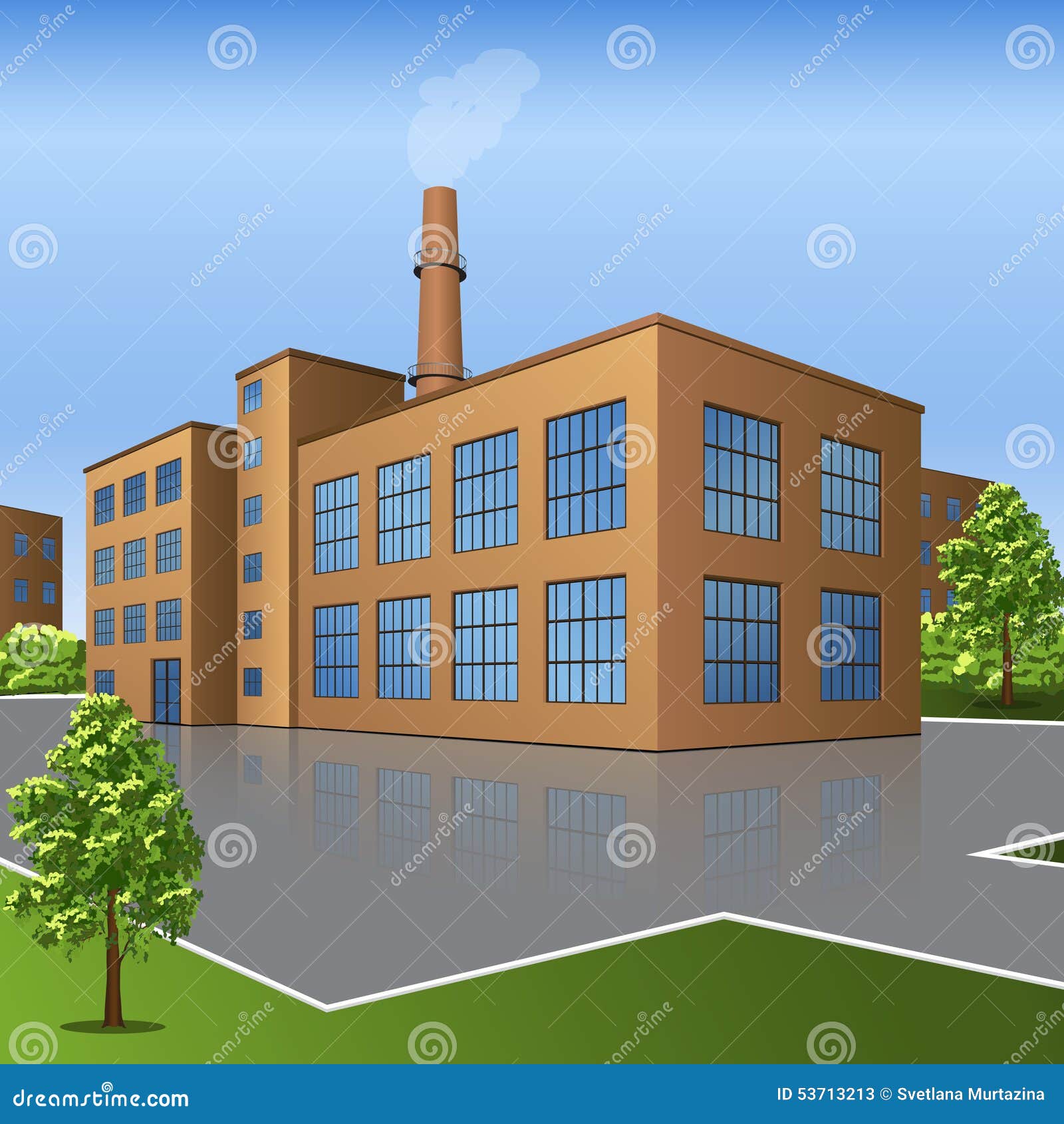 Factory Building with Offices and Production Facilities Stock Vector ...