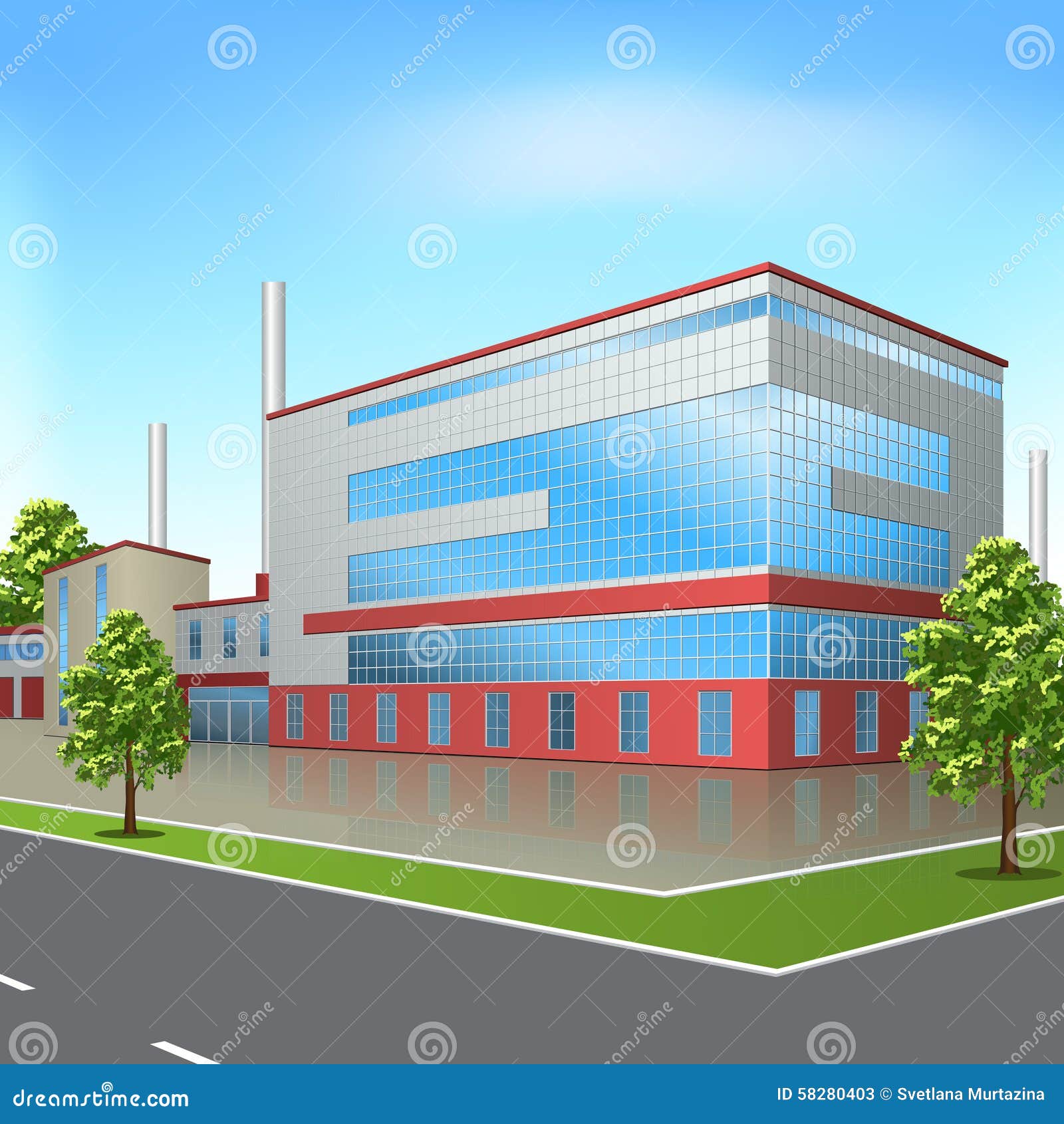 Factory Building with Offices and Production Facilities Stock Vector ...