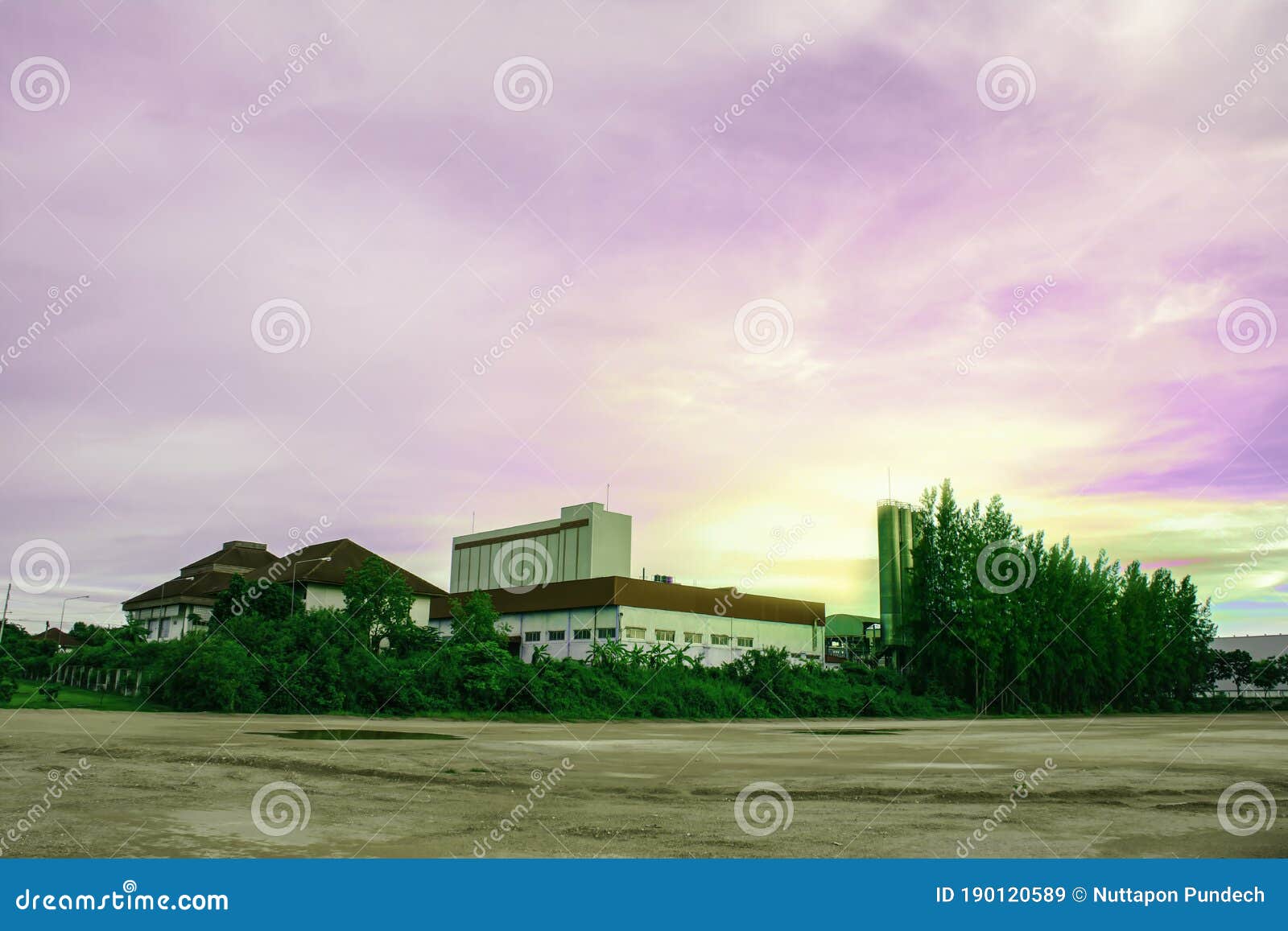 Factory Building with Orange Sunset Sky Stock Image - Image of nature ...