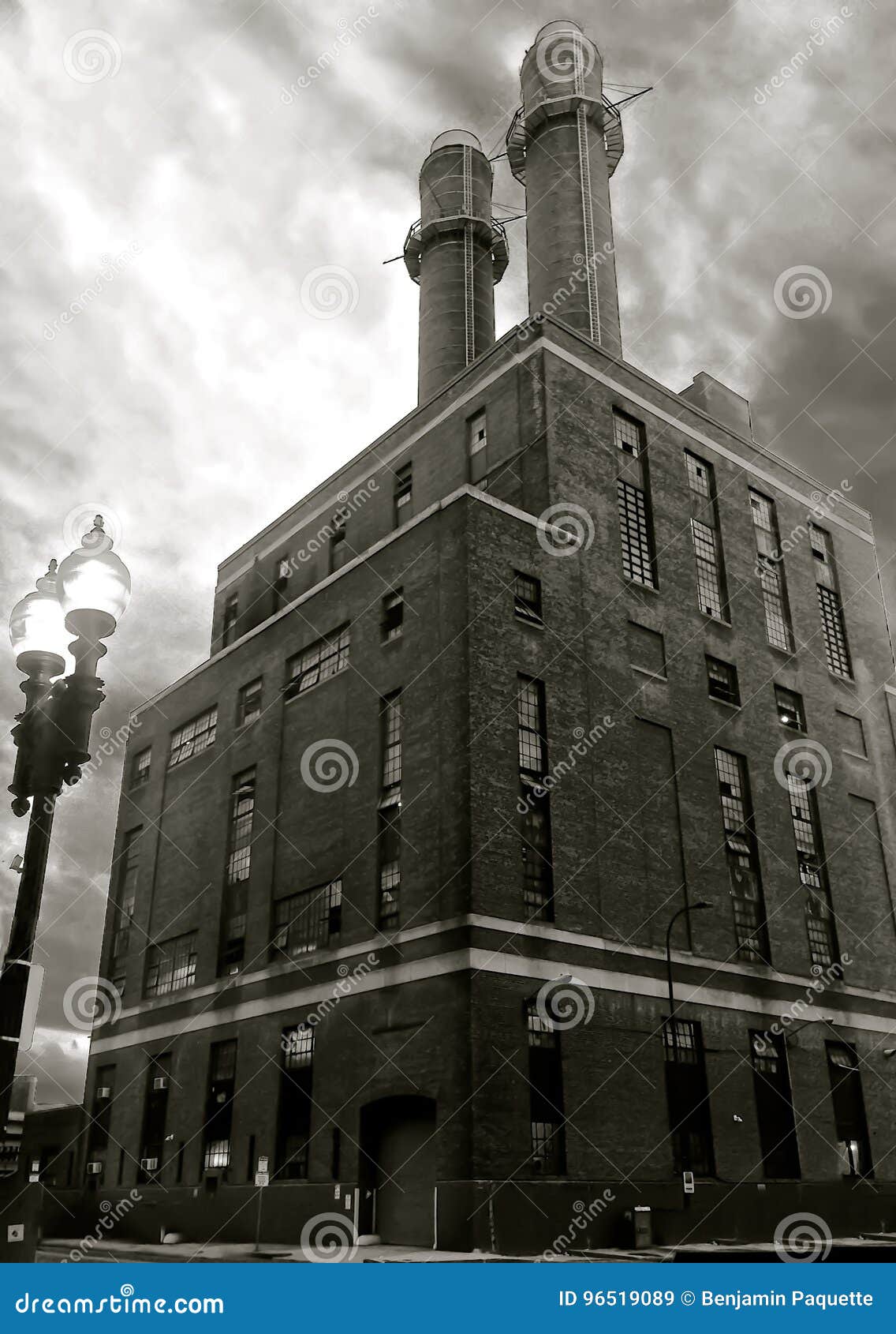 Factory Building with Smoke Stacks Stock Image - Image of pollution ...